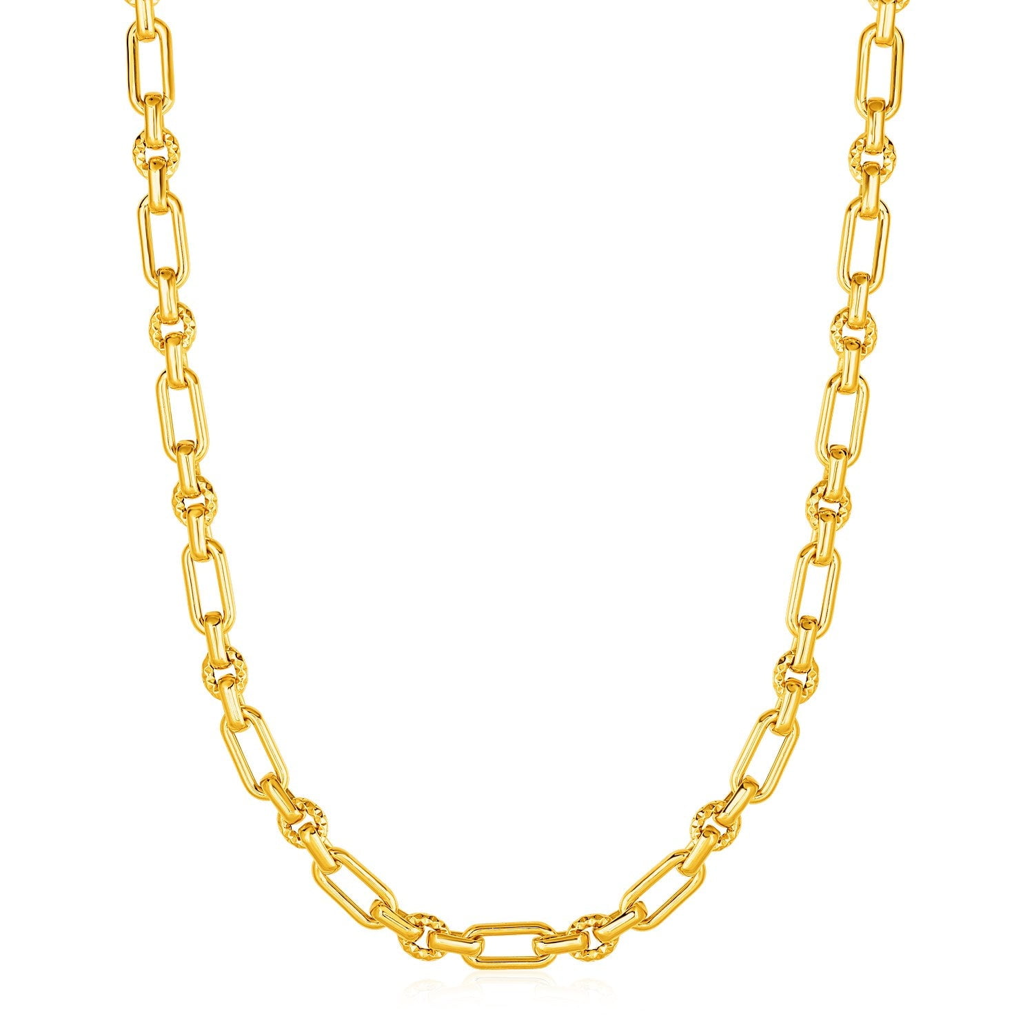 Rounded Rectangular Link Necklace with Textured Round Links in 14k ...