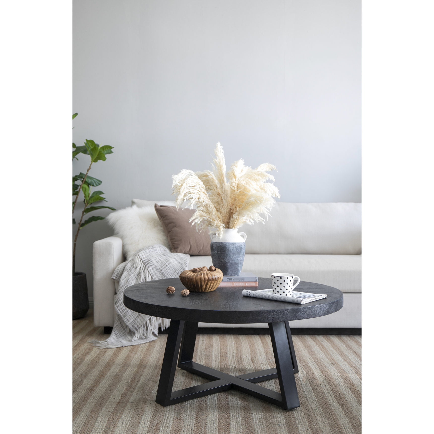 Rounded Tabletop & Modern Frame - Black Coffee Table for Contemporary ...