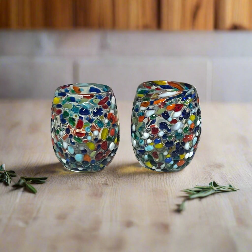 Rounded Talavera Shot Glass | Hand-Blown Mexican Confetti Glassware ...