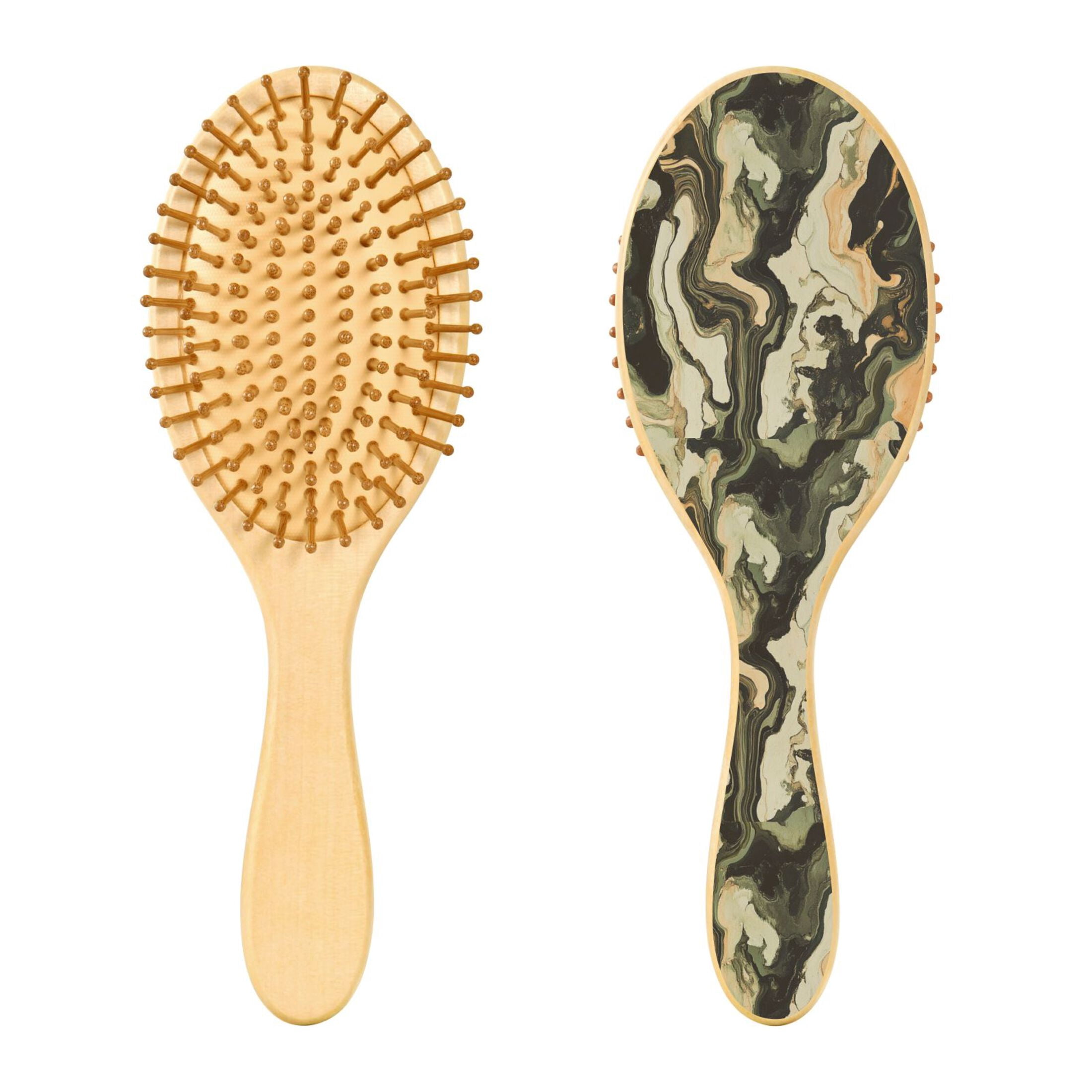 Rounded Tip Hair Brush with Rubber Cushion 9.25” Wooden Scalp Massage ...