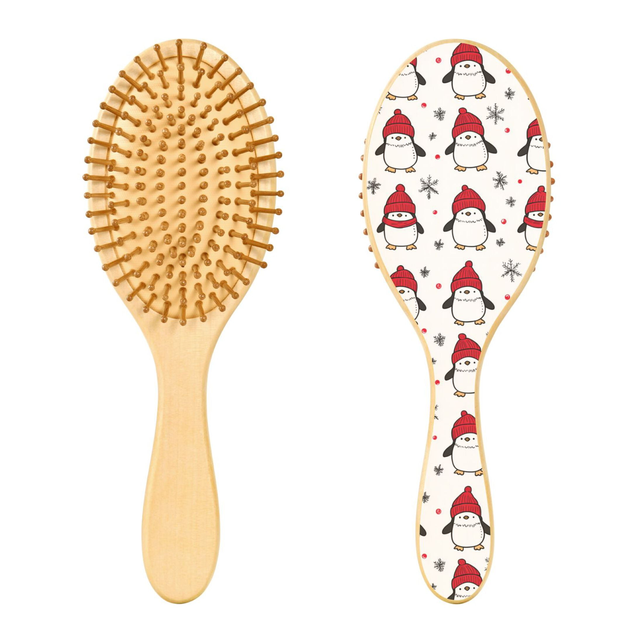 Rounded Tip Hair Brush with Rubber Cushion 9.25” Wooden Scalp Massage ...