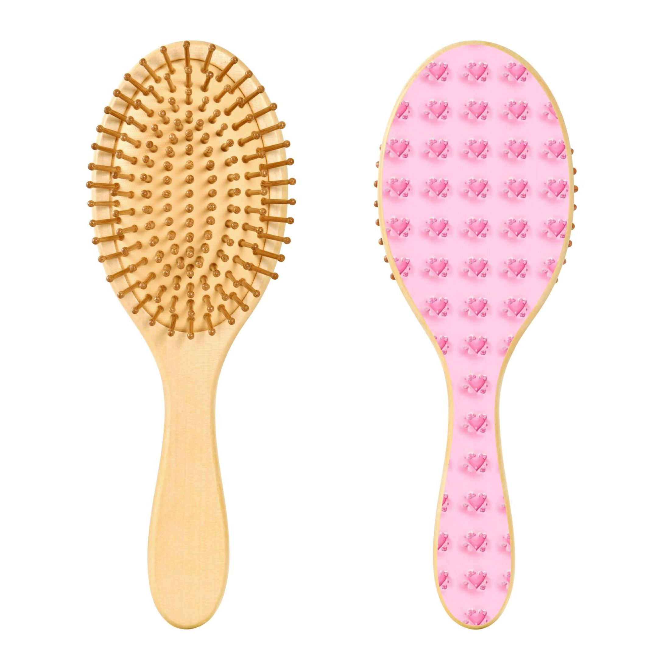 Rounded Tip Hair Brush with Rubber Cushion 9.25” Wooden Scalp Massage ...