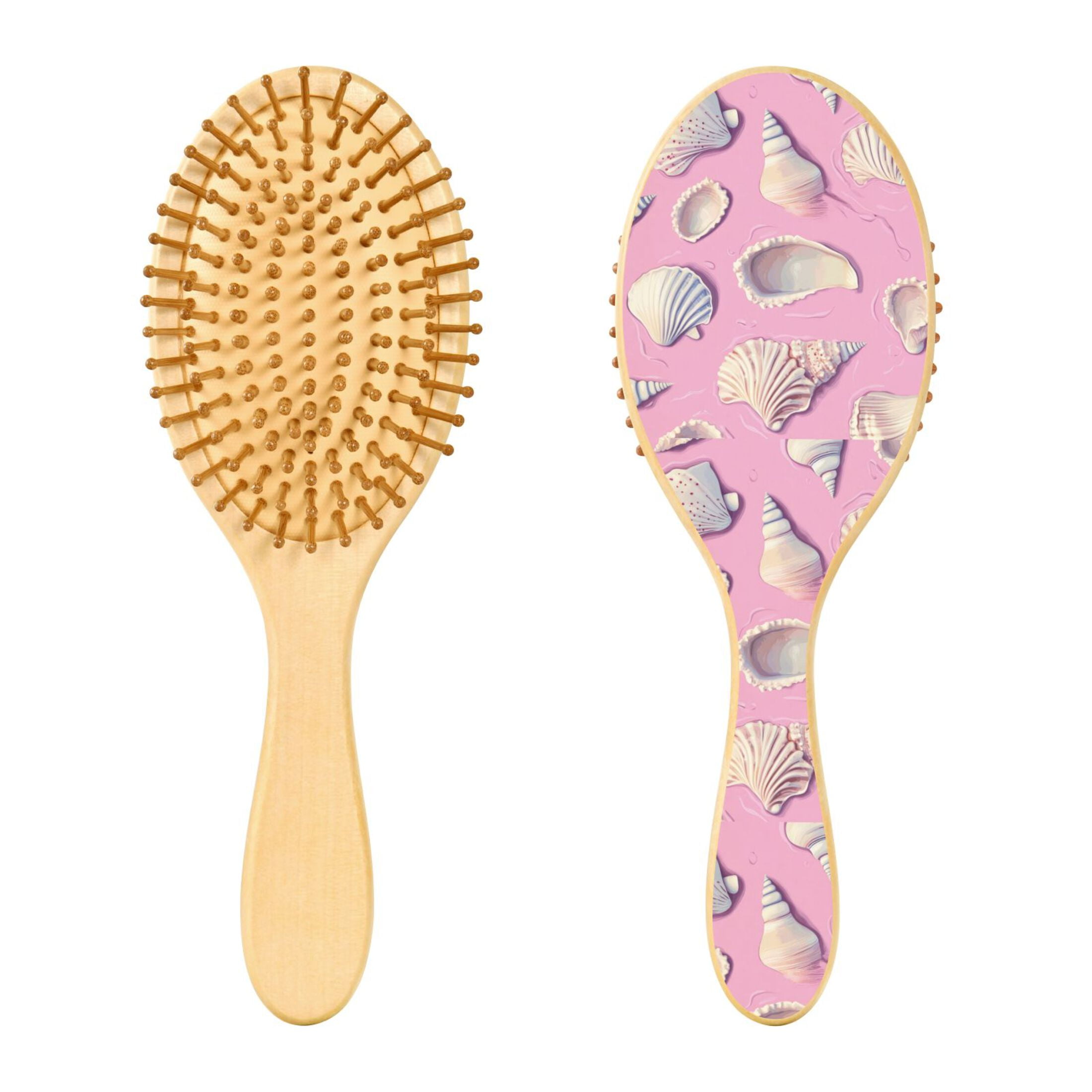 Rounded Tip Hair Brush with Rubber Cushion 9.25” Wooden Scalp Massage ...