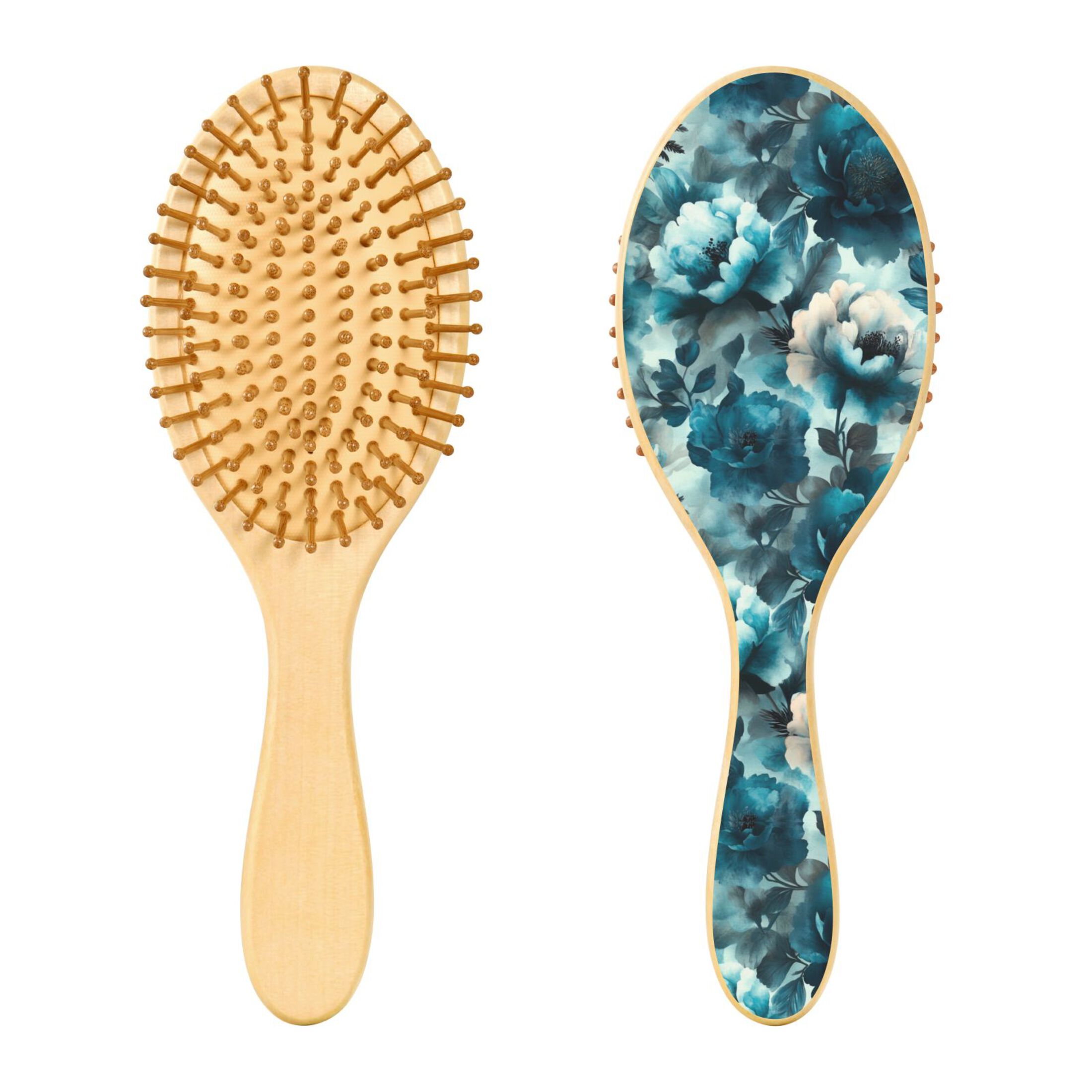 Rounded Tip Hair Brush with Rubber Cushion 9.25” Wooden Scalp Massage ...