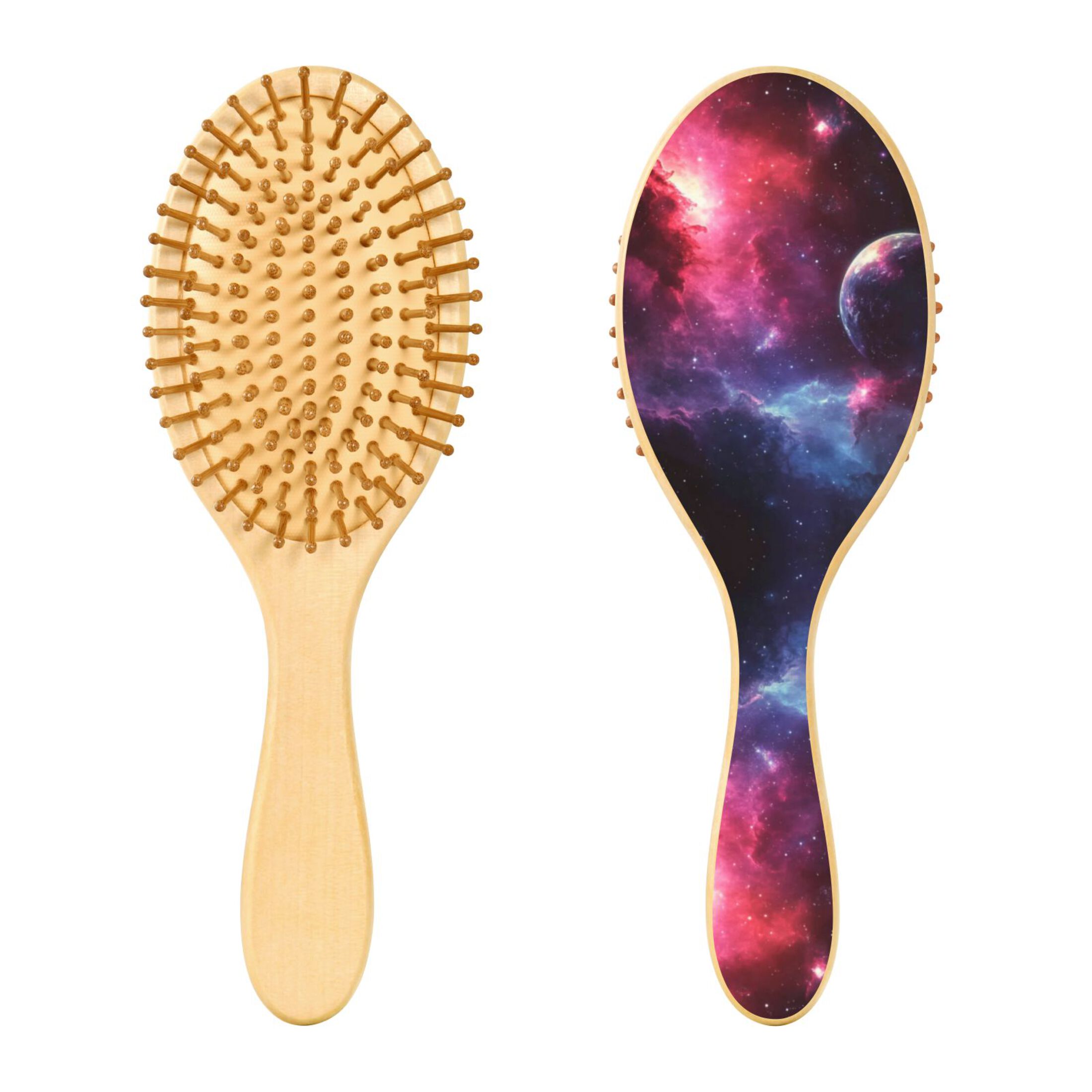 Rounded Tip Hair Brush with Rubber Cushion 9.25” Wooden Scalp Massage ...