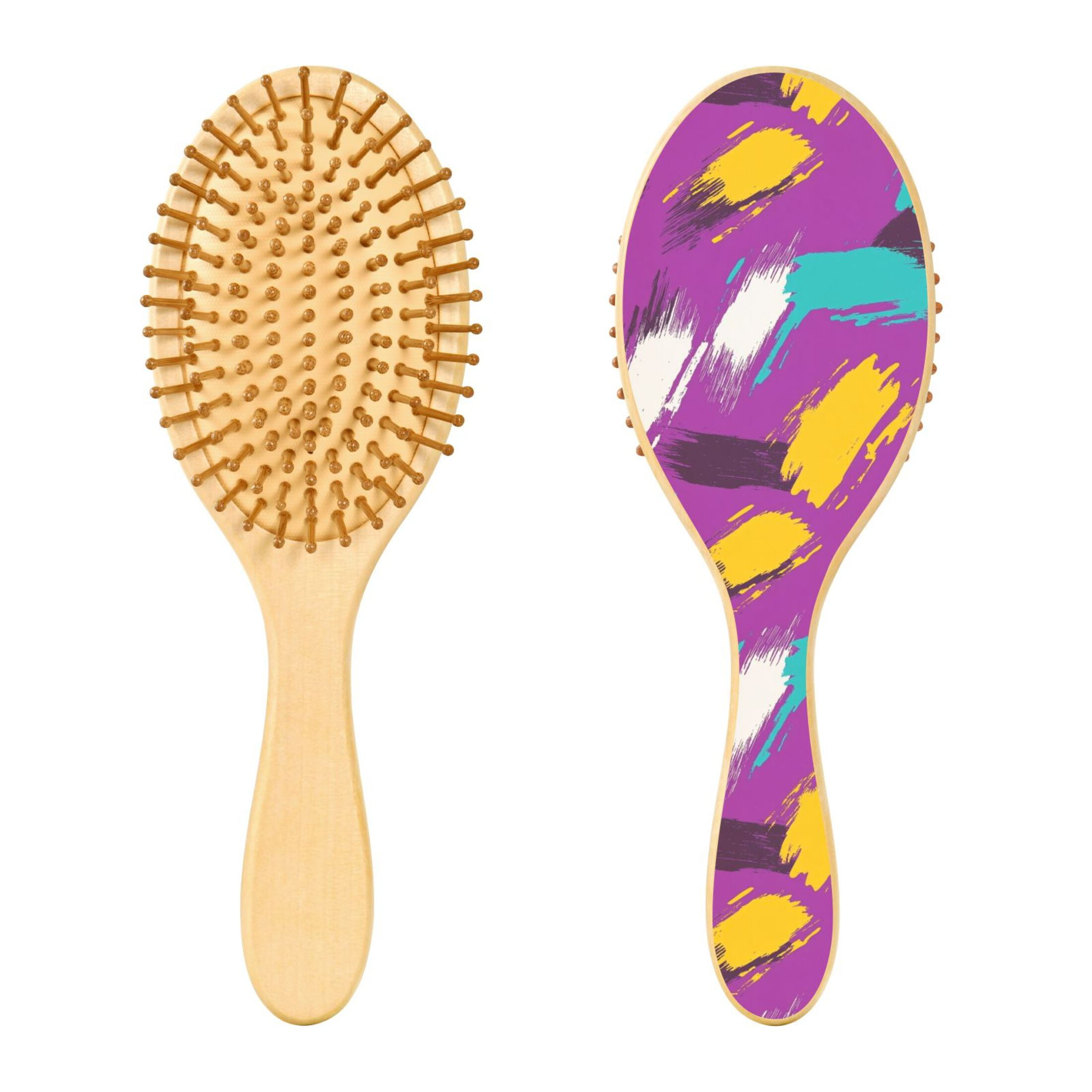 Rounded Tip Hair Brush with Rubber Cushion 9.25” Wooden Scalp Massage ...