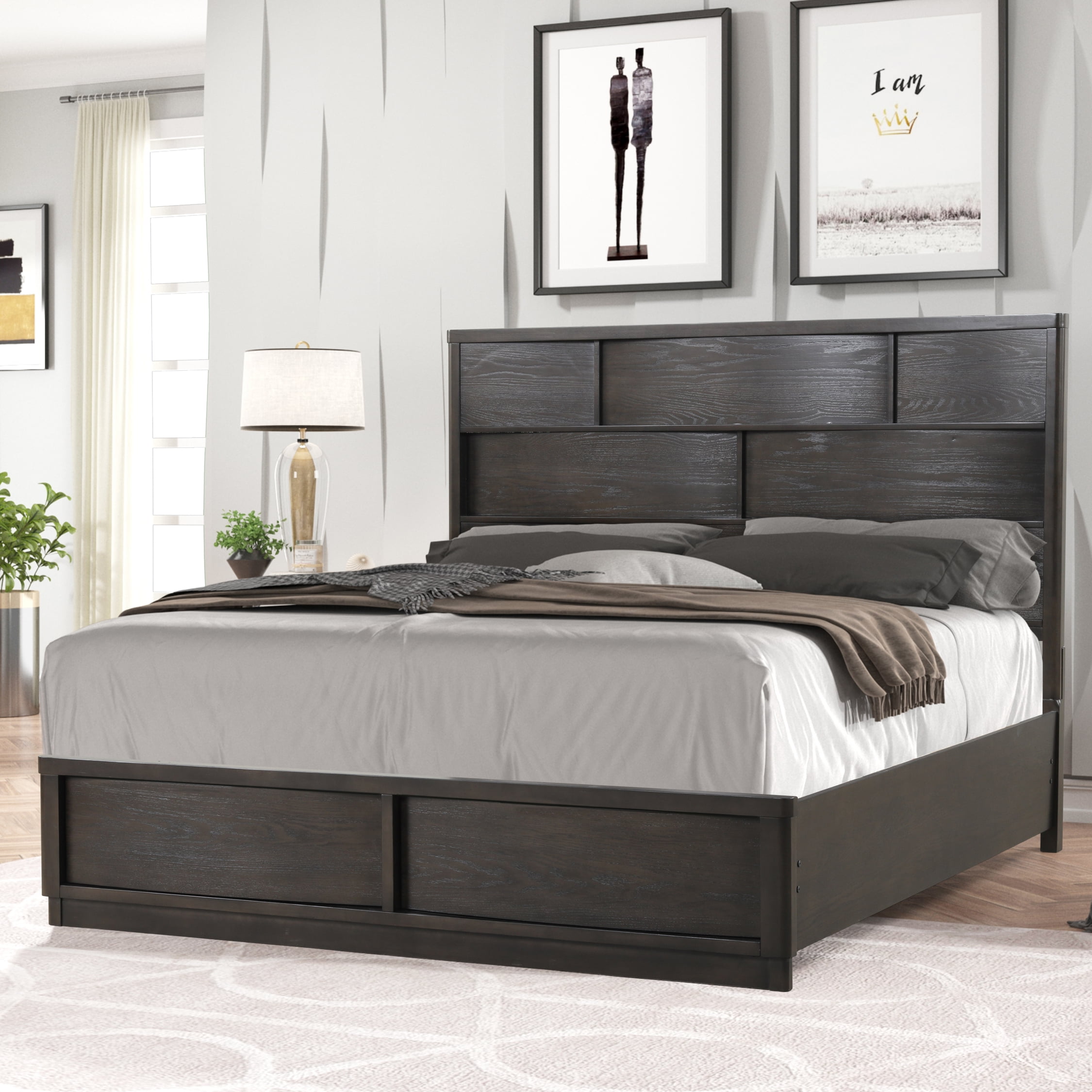 Roundhill Belani Espresso Wood Panel Bed, King Size - Walmart.com