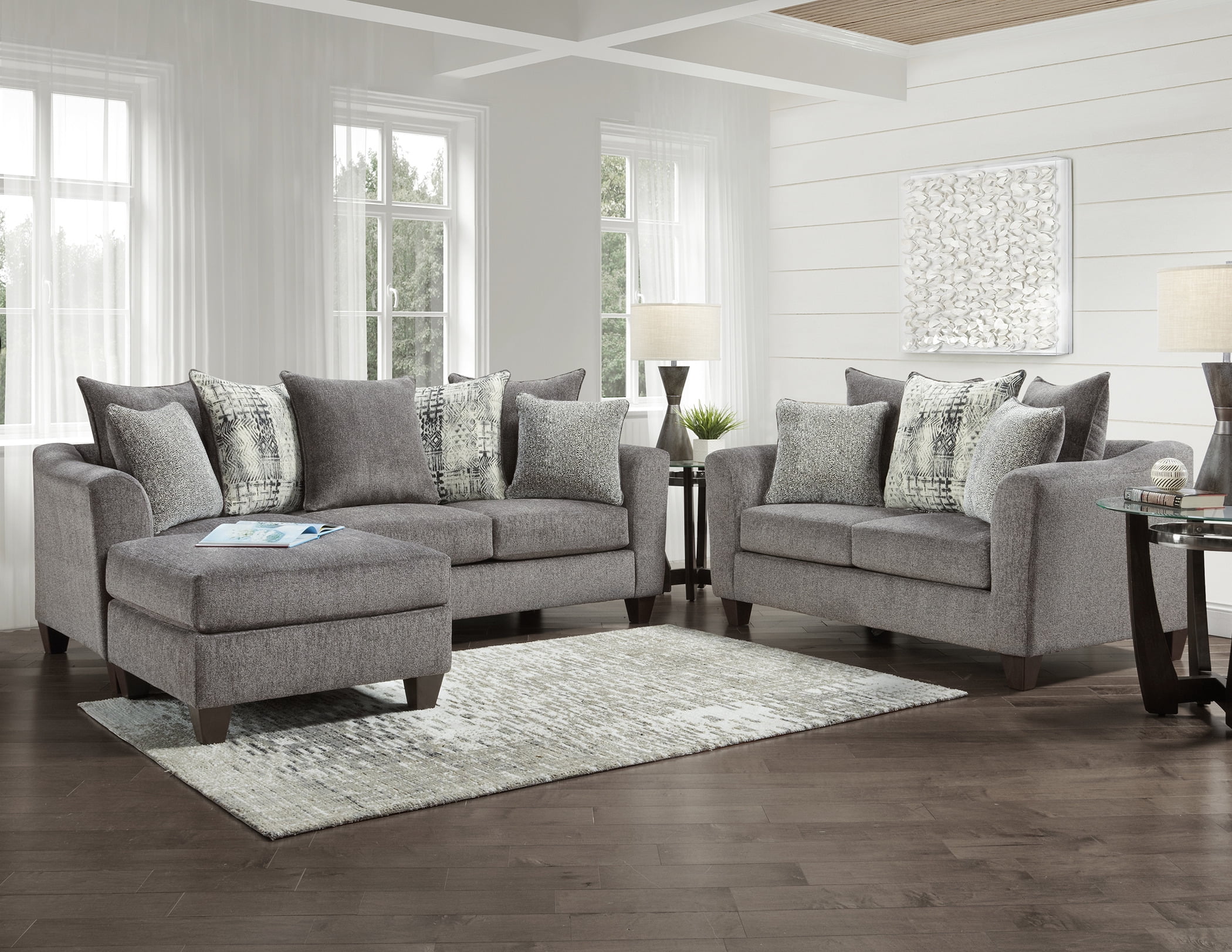 Roundhill Furniture 3 Piece Contemporary Polyester Living Room Set Tori ...