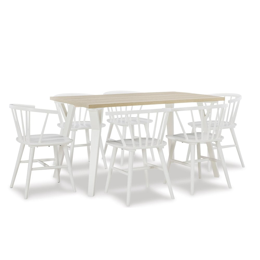 Roundhill Furniture Alwynn White and Natural Wood 7-Pc Dining Set ...