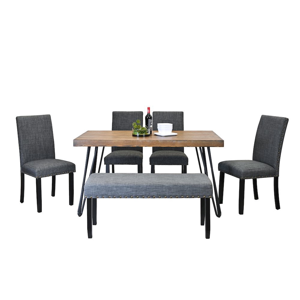 Roundhill Furniture Amisos 6-Pc Dining Set, Hairpin Dining Table with 4 ...