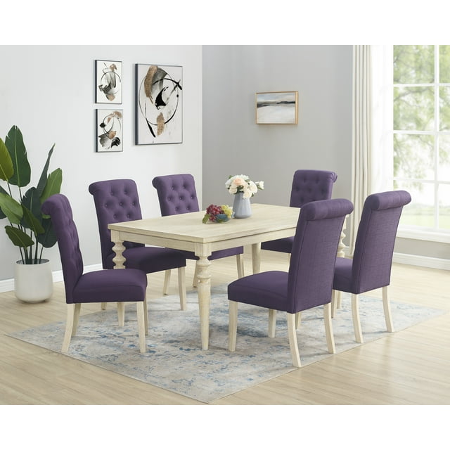 Roundhill Furniture Amonia 7-Piece Dining Set, Turned-Leg Dining Table ...
