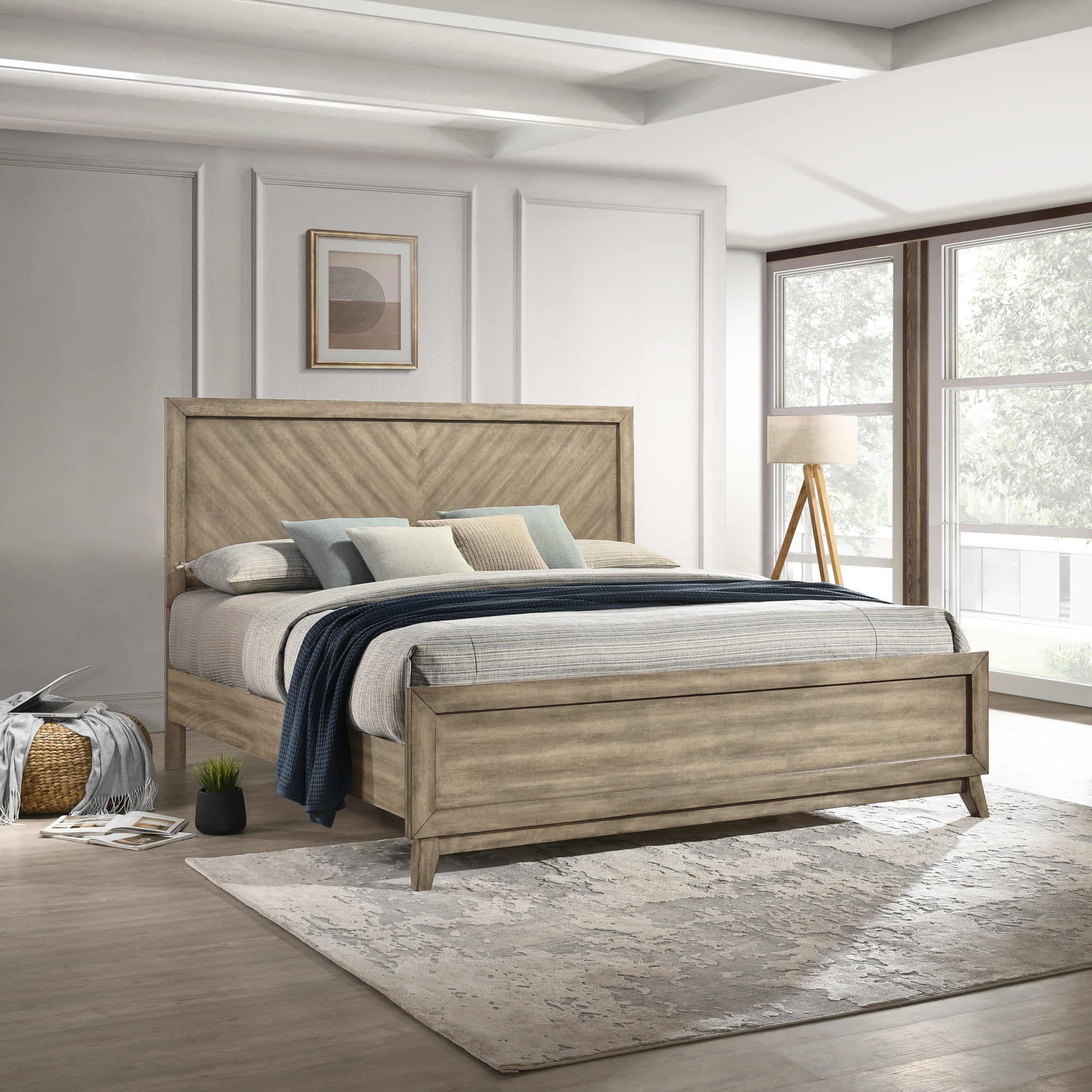 Roundhill Furniture Arena Contemporary Wood Panel King Bed in Anqitue ...
