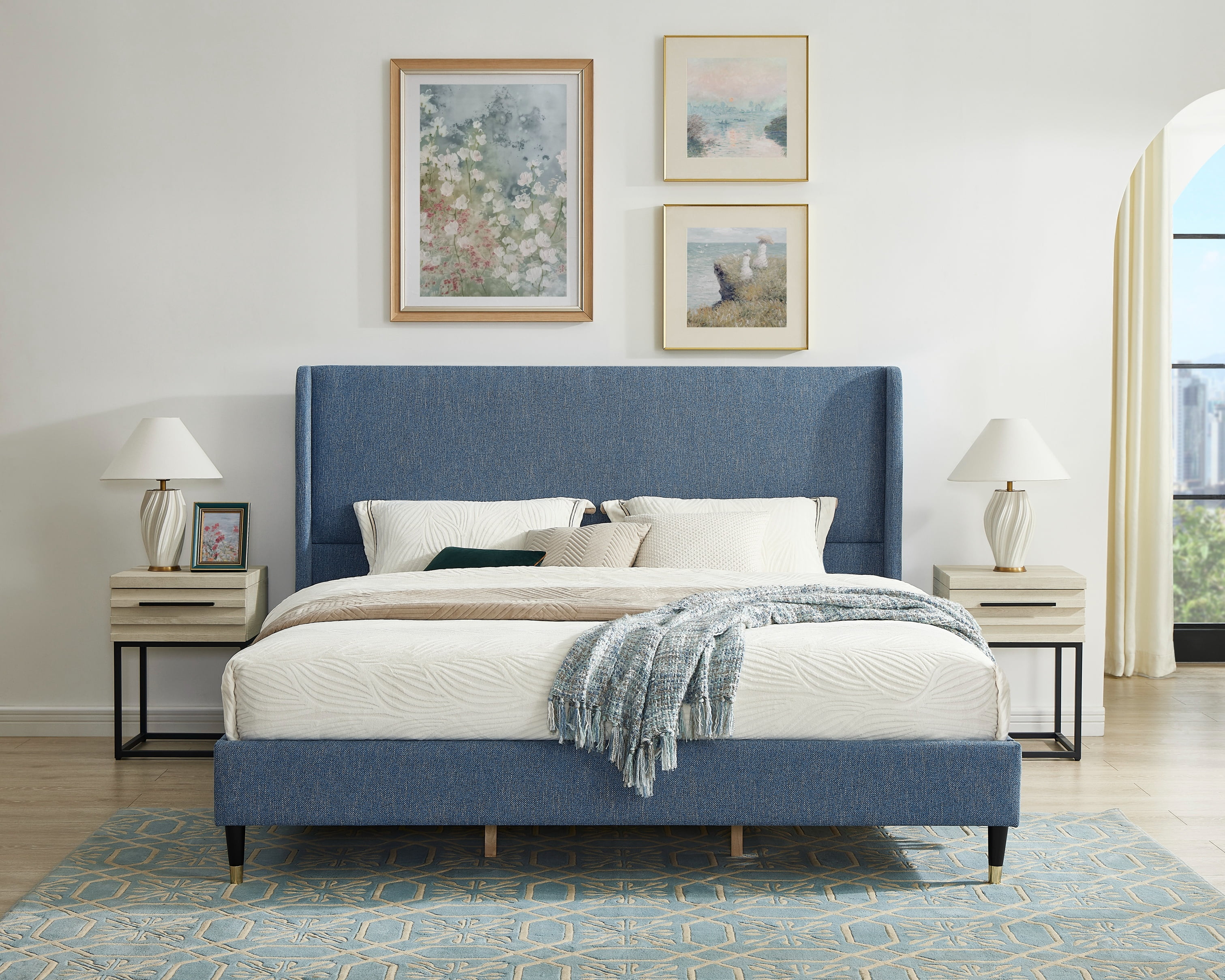 Roundhill Furniture Arles 3-Piece Upholstered Bedroom Set, Wingback ...