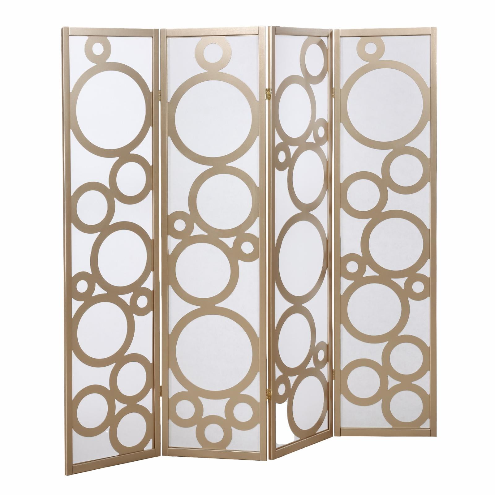 Roundhill Furniture Arvada 4-Panel Wood Room Divider w/Circle Pattern ...