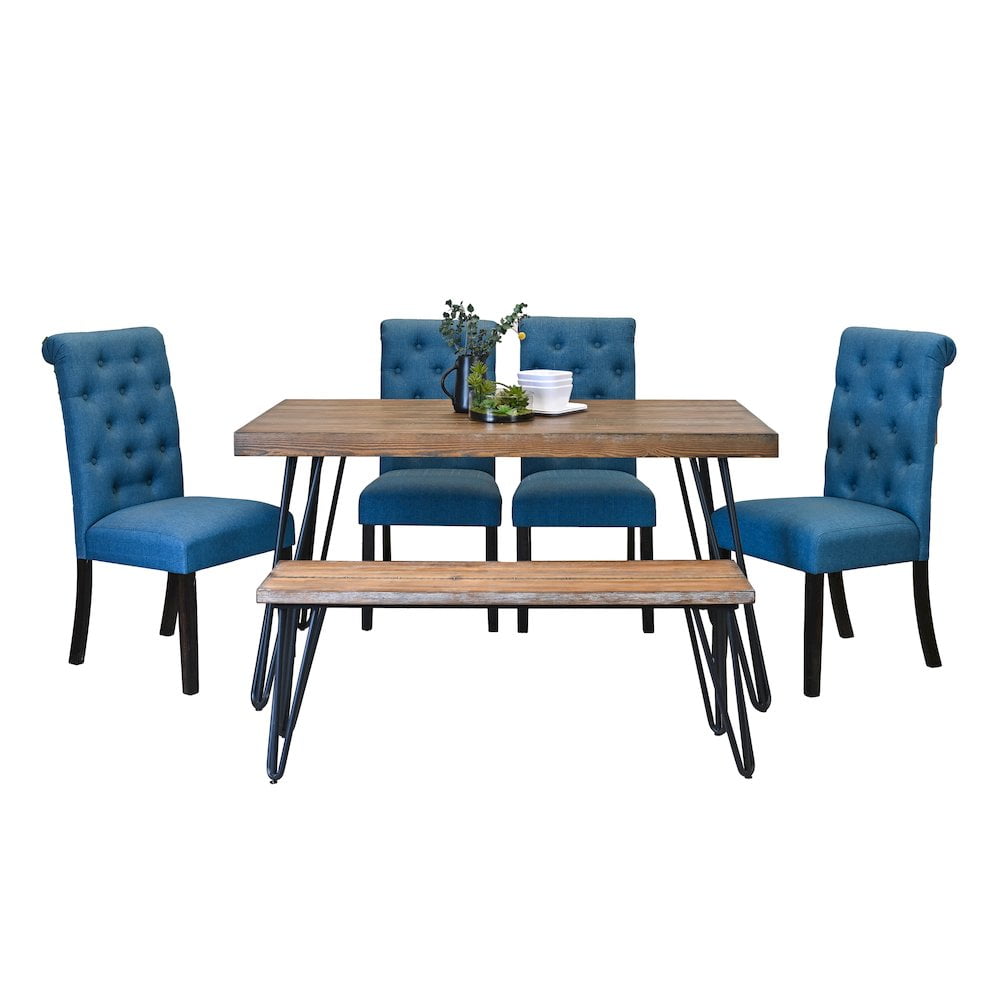 Roundhill Furniture Ashford 6-Pc Dining Set, Hairpin Dining Table with ...
