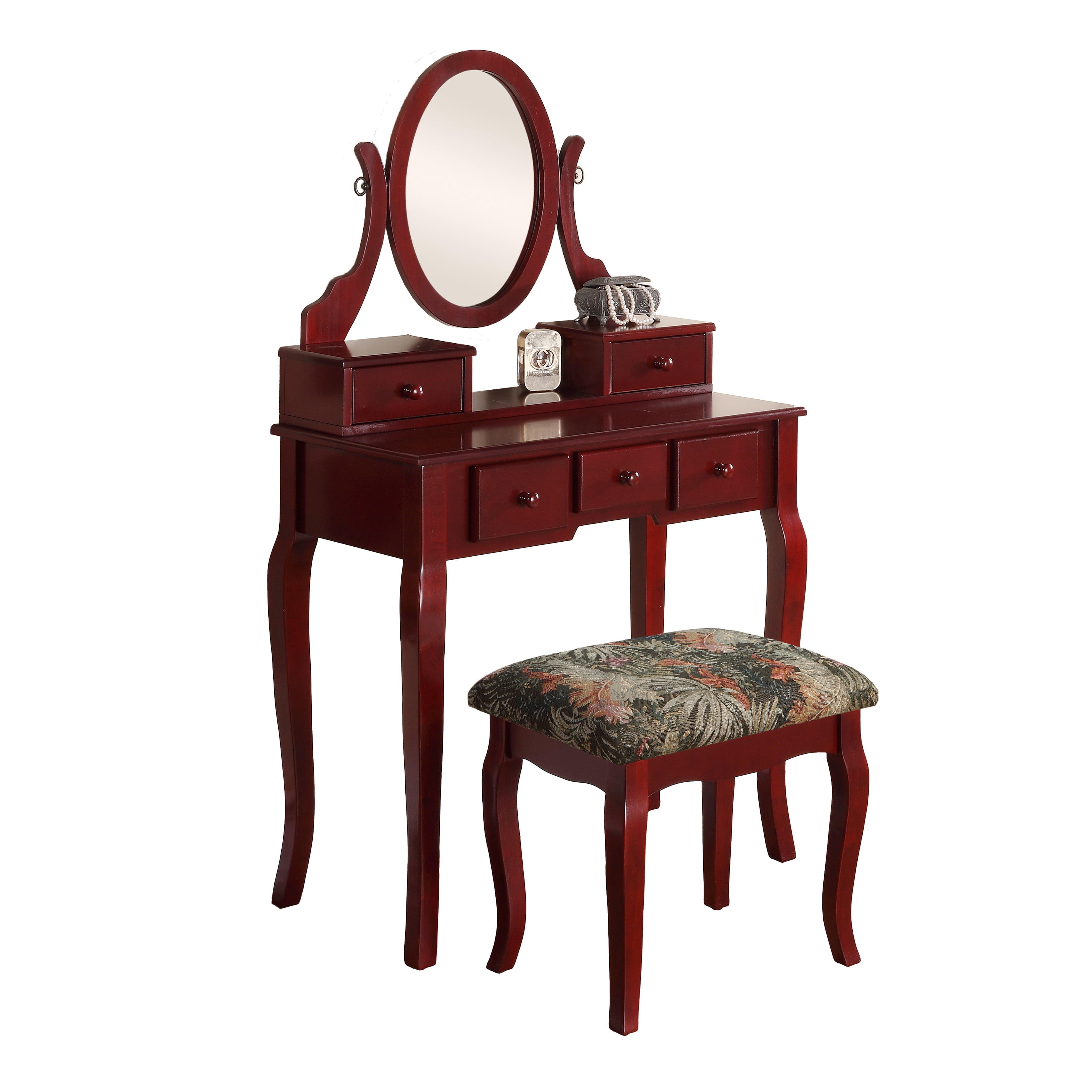 Roundhill Furniture Ashley Wood Make-Up Vanity Table and Stool Set ...