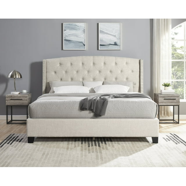 Roundhill Furniture Astral 3-Piece Upholstered Bedroom Set, Tufted ...