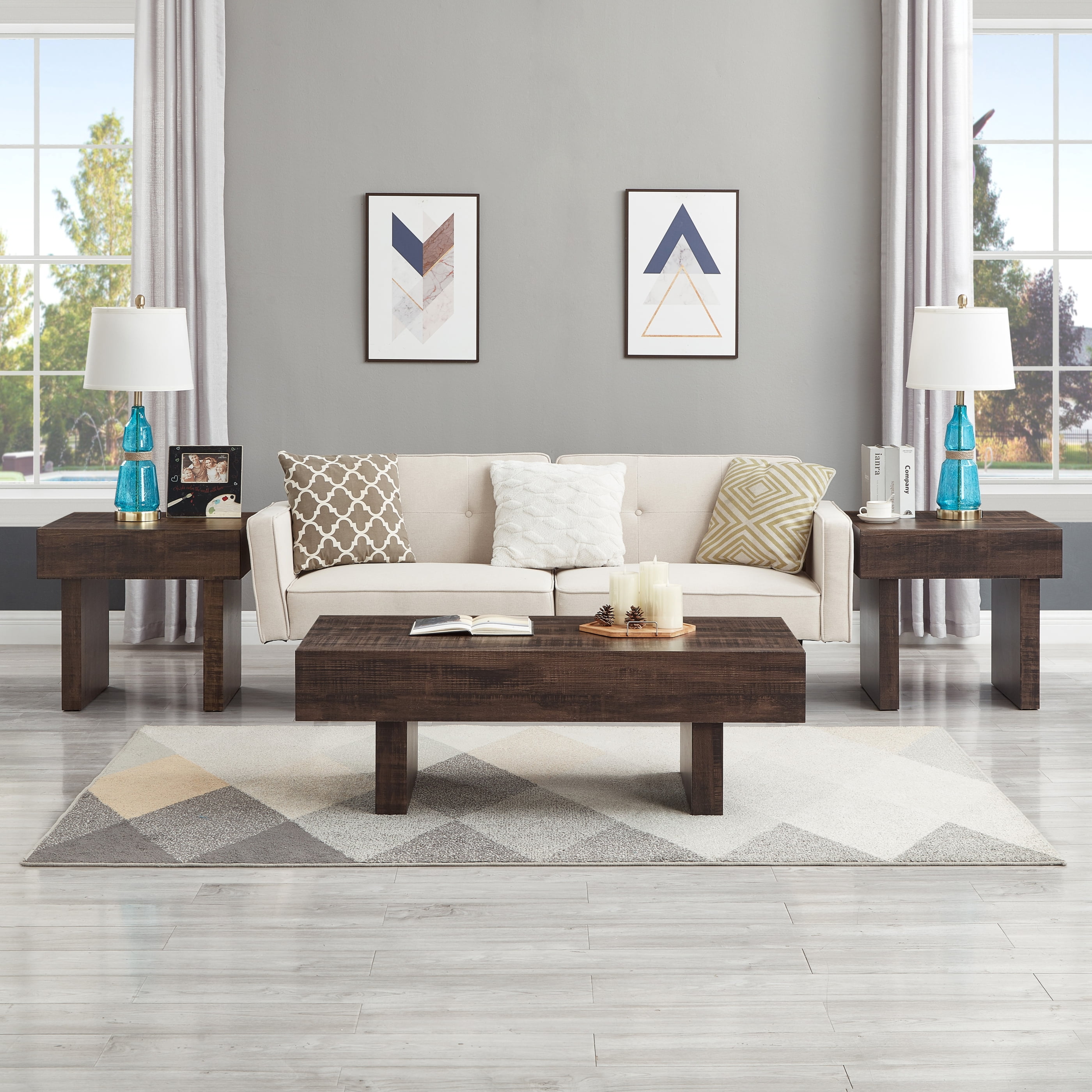 Roundhill Furniture Athens 3-Piece Set Modern Accent Coffee Table with ...