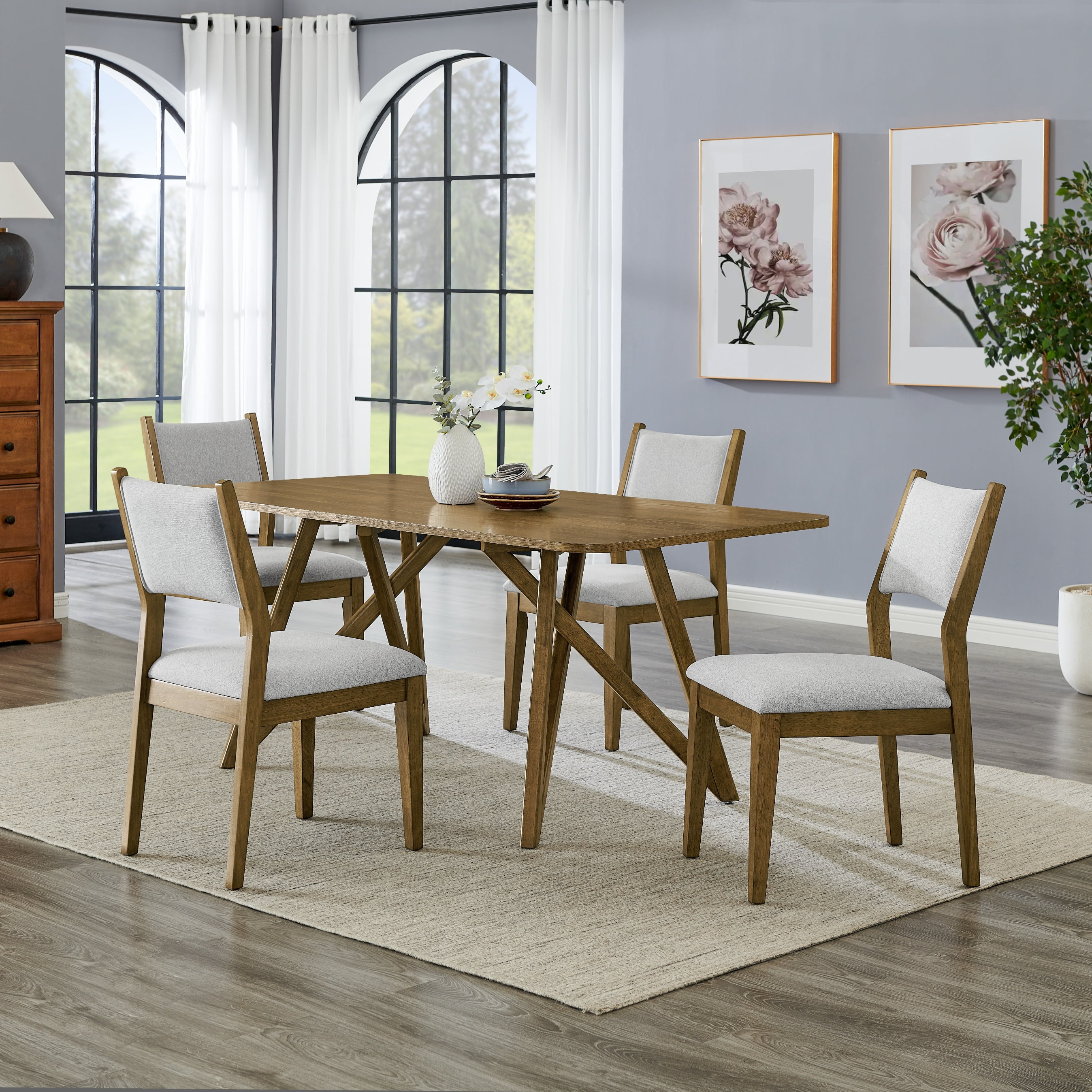 Roundhill Furniture Avery 5-Pc Dining Set, Tripod-Cross Dining Table ...