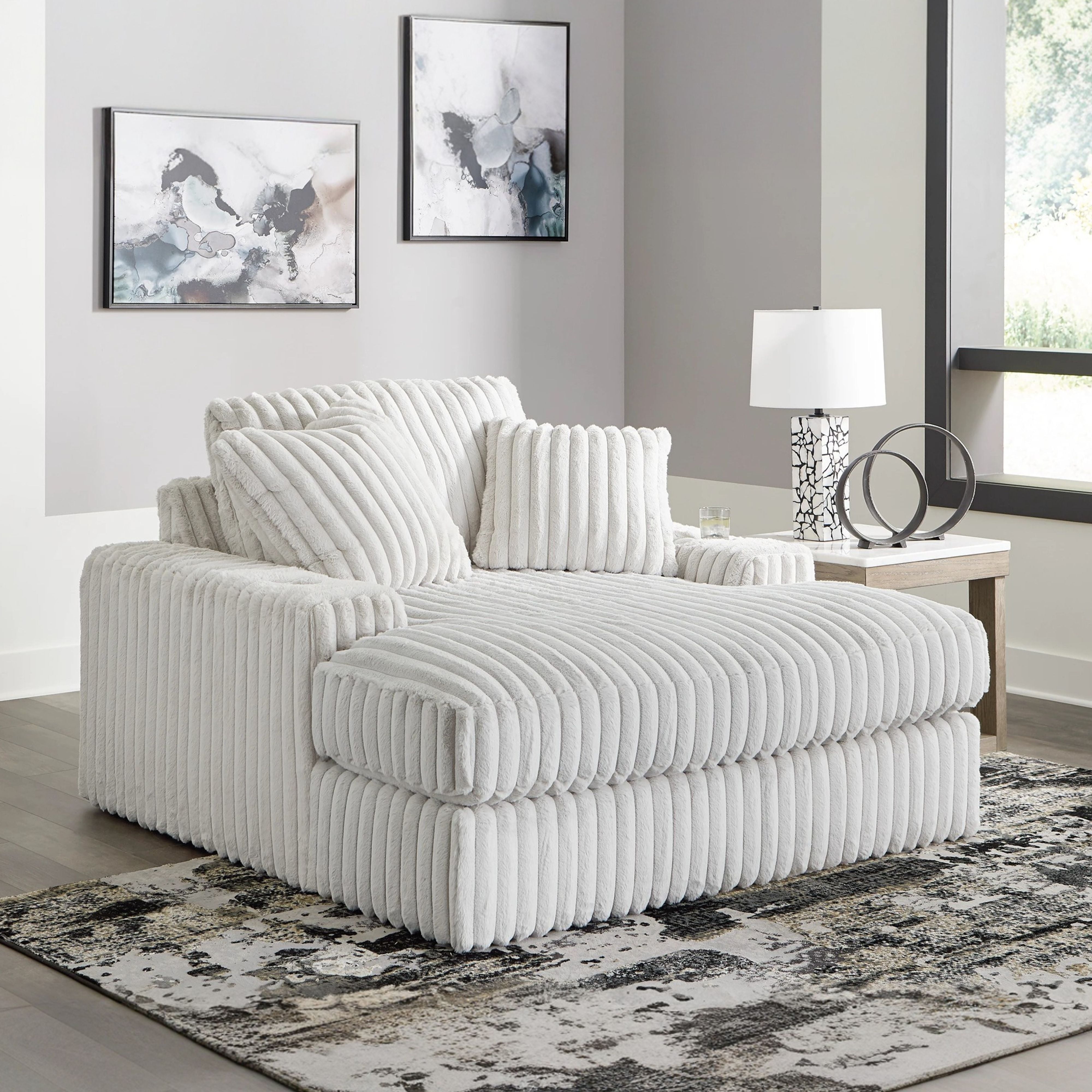 Roundhill Furniture Azulu Upholstered Oversized Chaise in Alloy White ...