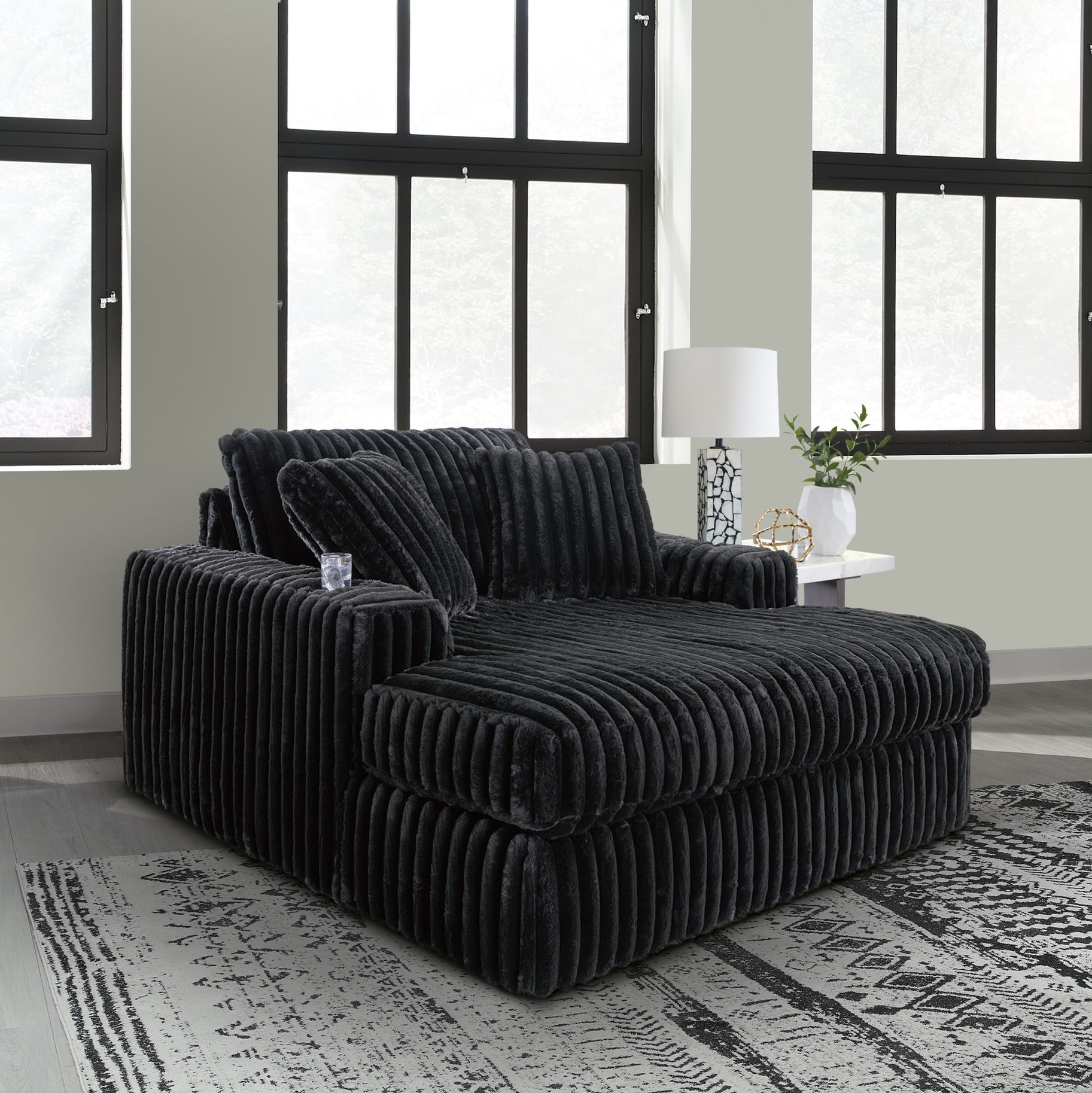 Roundhill Furniture Azulu Upholstered Oversized Chaise, with Cup ...