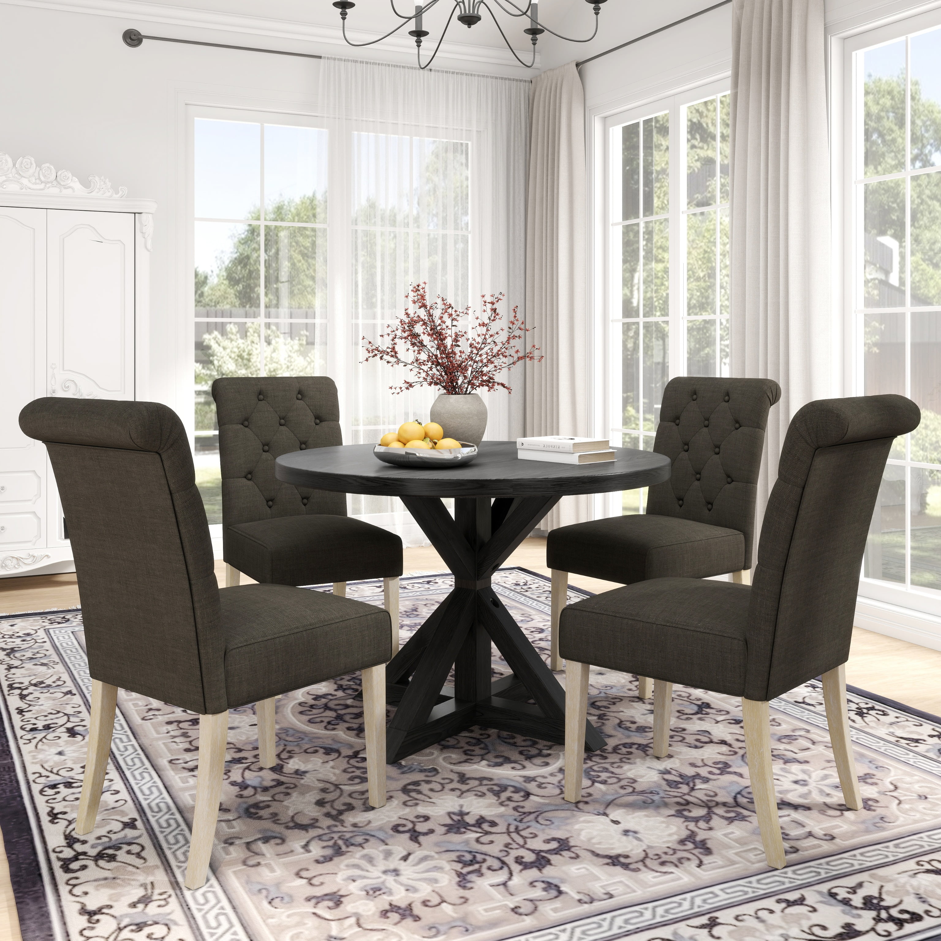 Roundhill Furniture Banff 5-Piece Dining Set, Cross-Buck Round Table ...