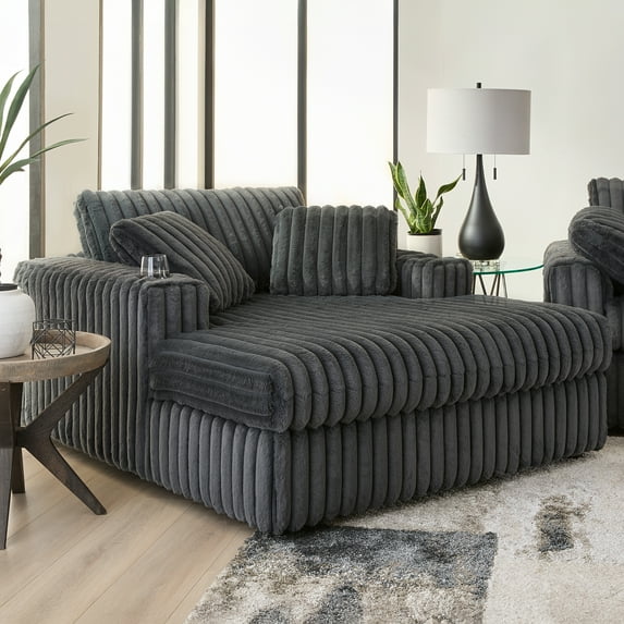 Roundhill Furniture Belvoir Oversized Cuddle Chaise, with Cup Holders ...