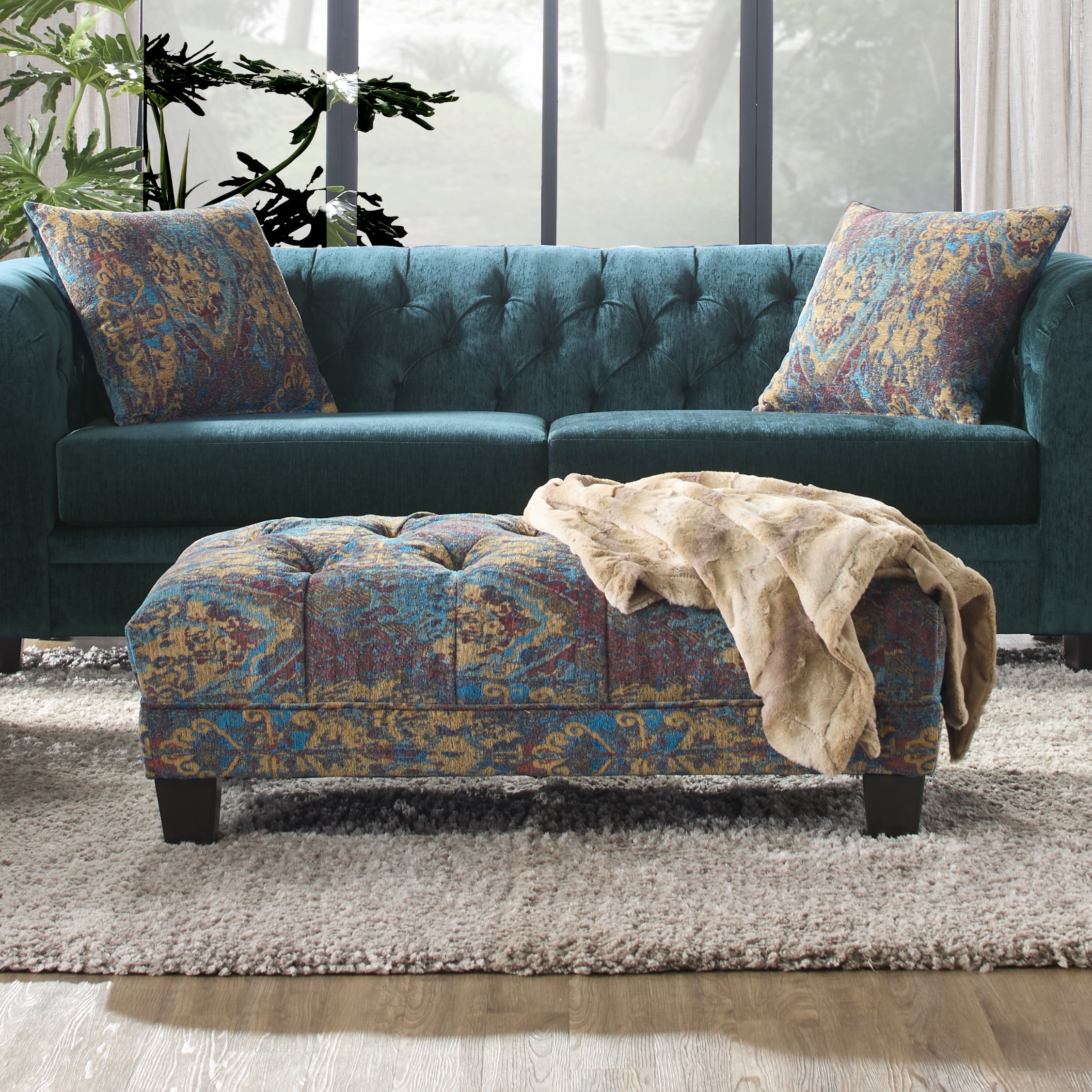 Roundhill Furniture Berliton Fabric Tufted Oversized Ottoman in Turkish ...