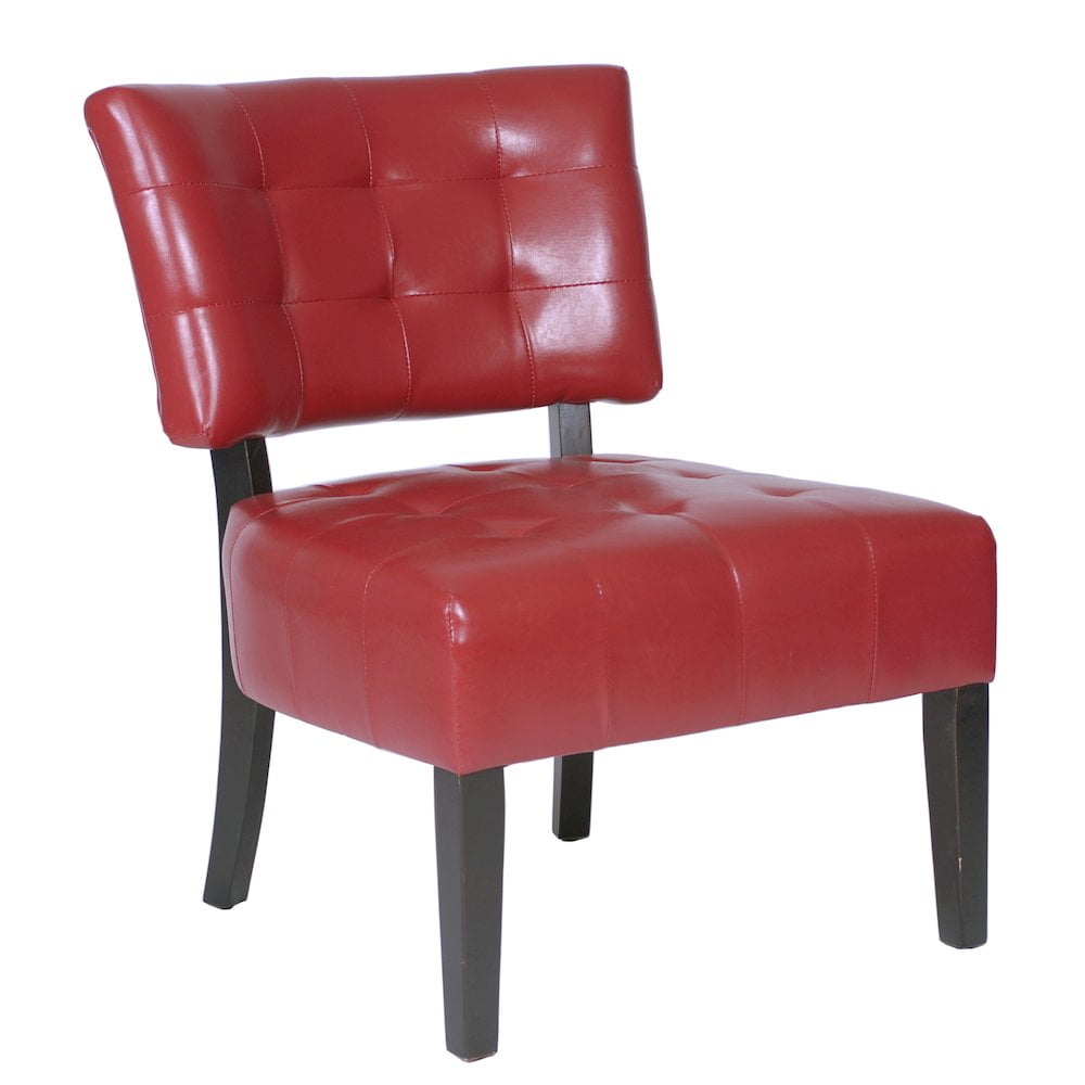 Roundhill Furniture Red Leather Tufted Accent Chair with Oversized ...