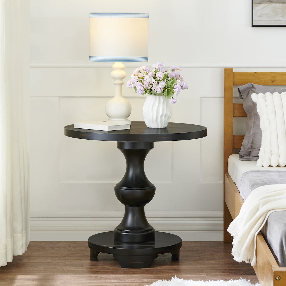 Roundhill Furniture Caesar Traditional Round Pedestal End Table, Black ...