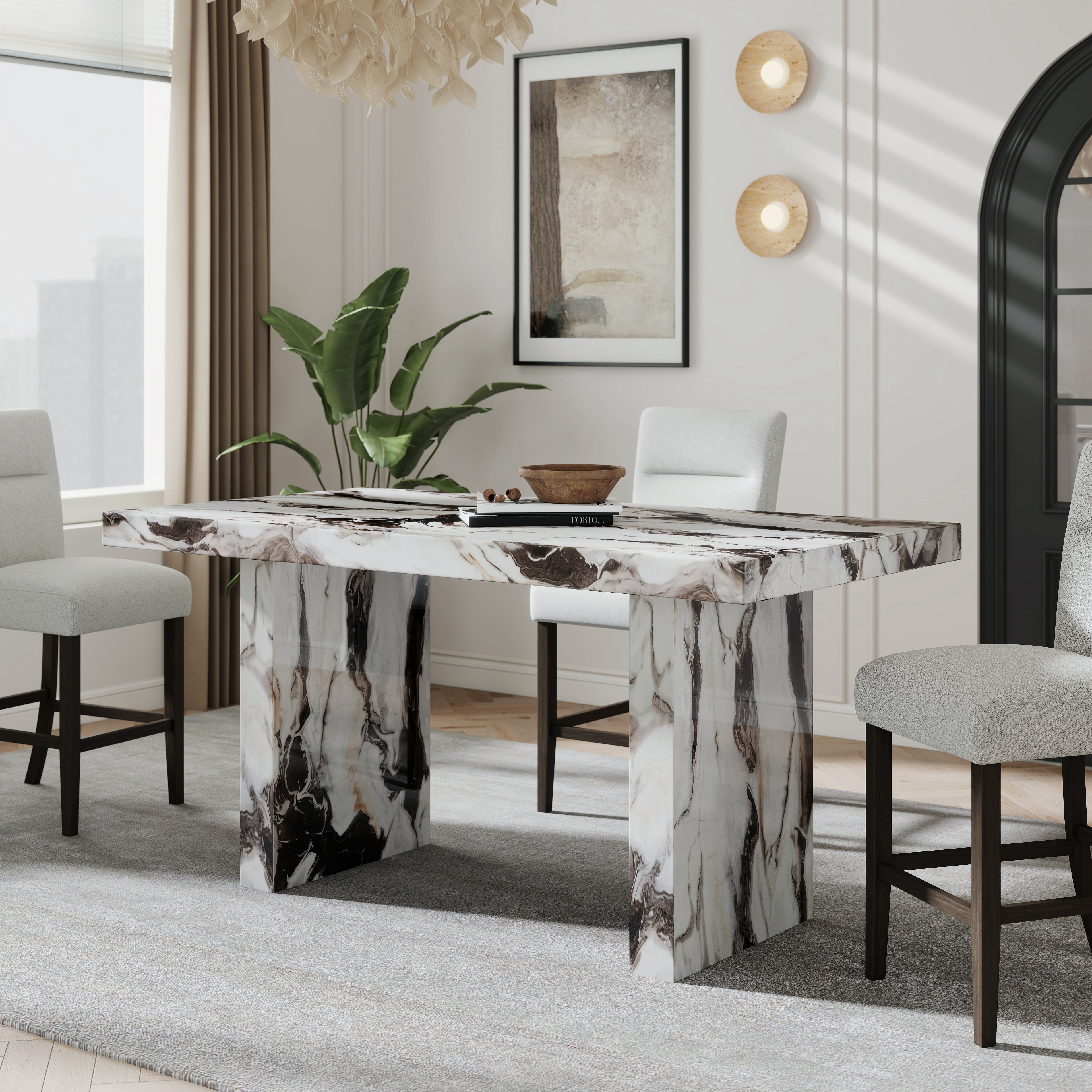 Roundhill Furniture Cavira Modern Faux Marble Counter Height Dining ...