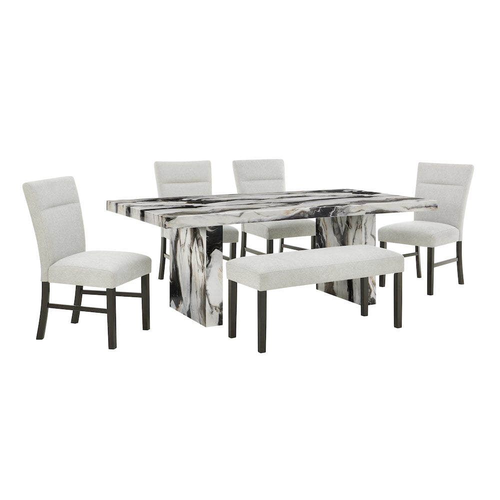 Roundhill Furniture Cavira Modern Faux Marble Dining Table with 4 ...