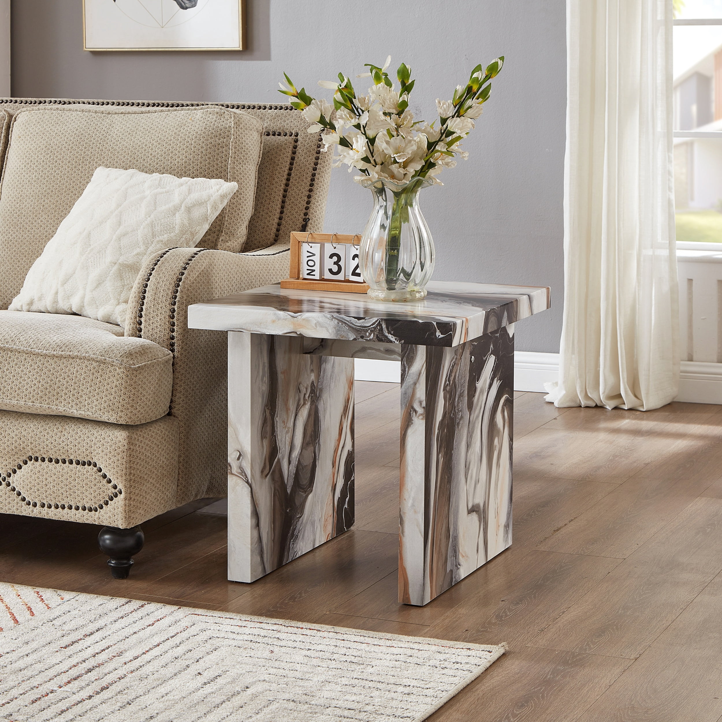 Roundhill Furniture Cavira Modern Faux Marble Living Room End Table ...