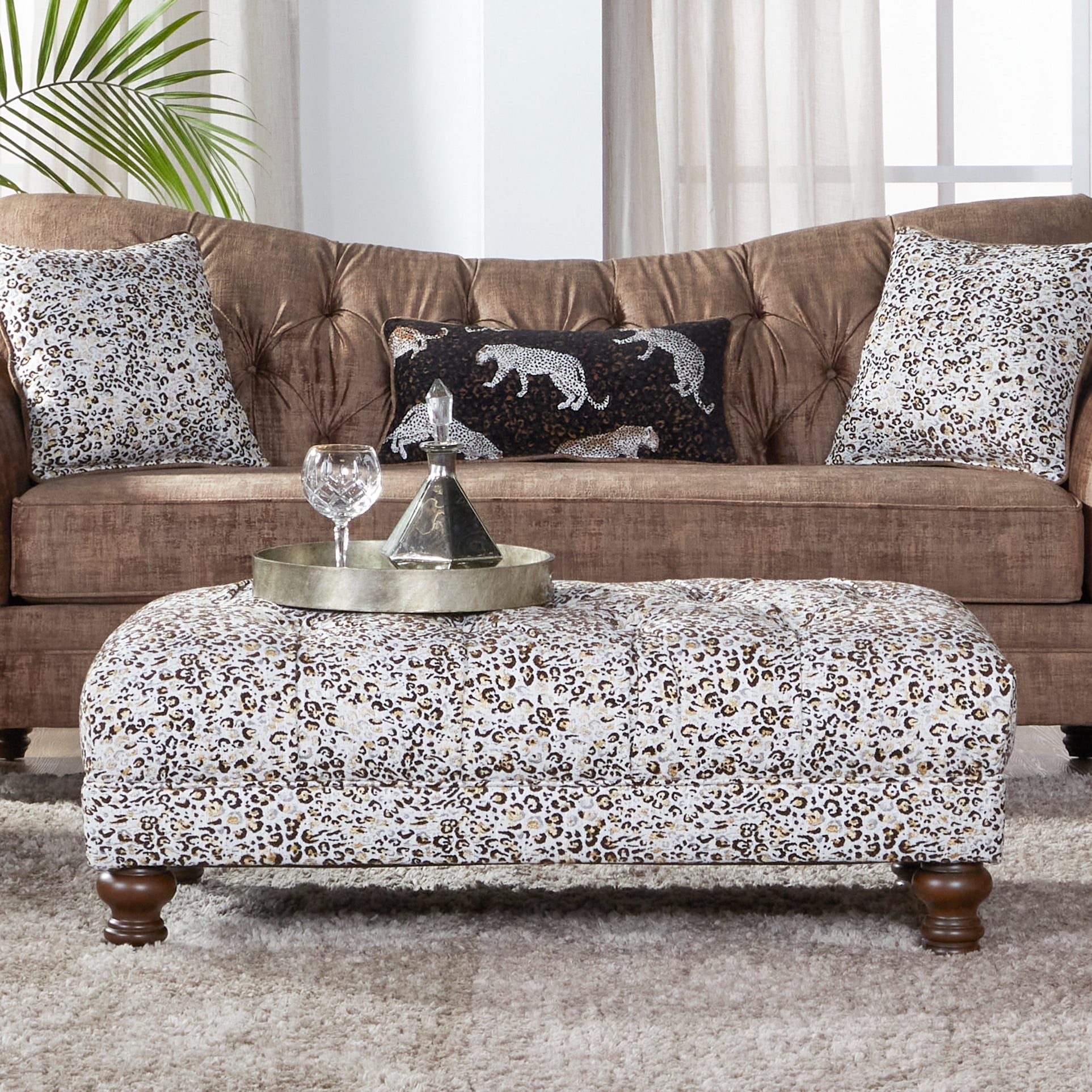 Roundhill Furniture Charbilia Fabric Tufted Cocktail Ottoman in Dexter ...