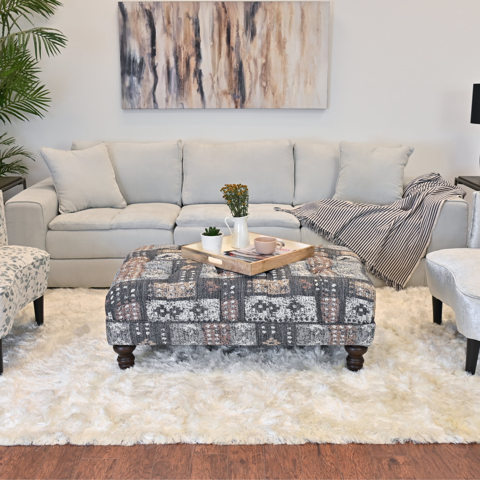 Roundhill Furniture Charbilia Fabric Tufted Cocktail Ottoman in Tupper ...