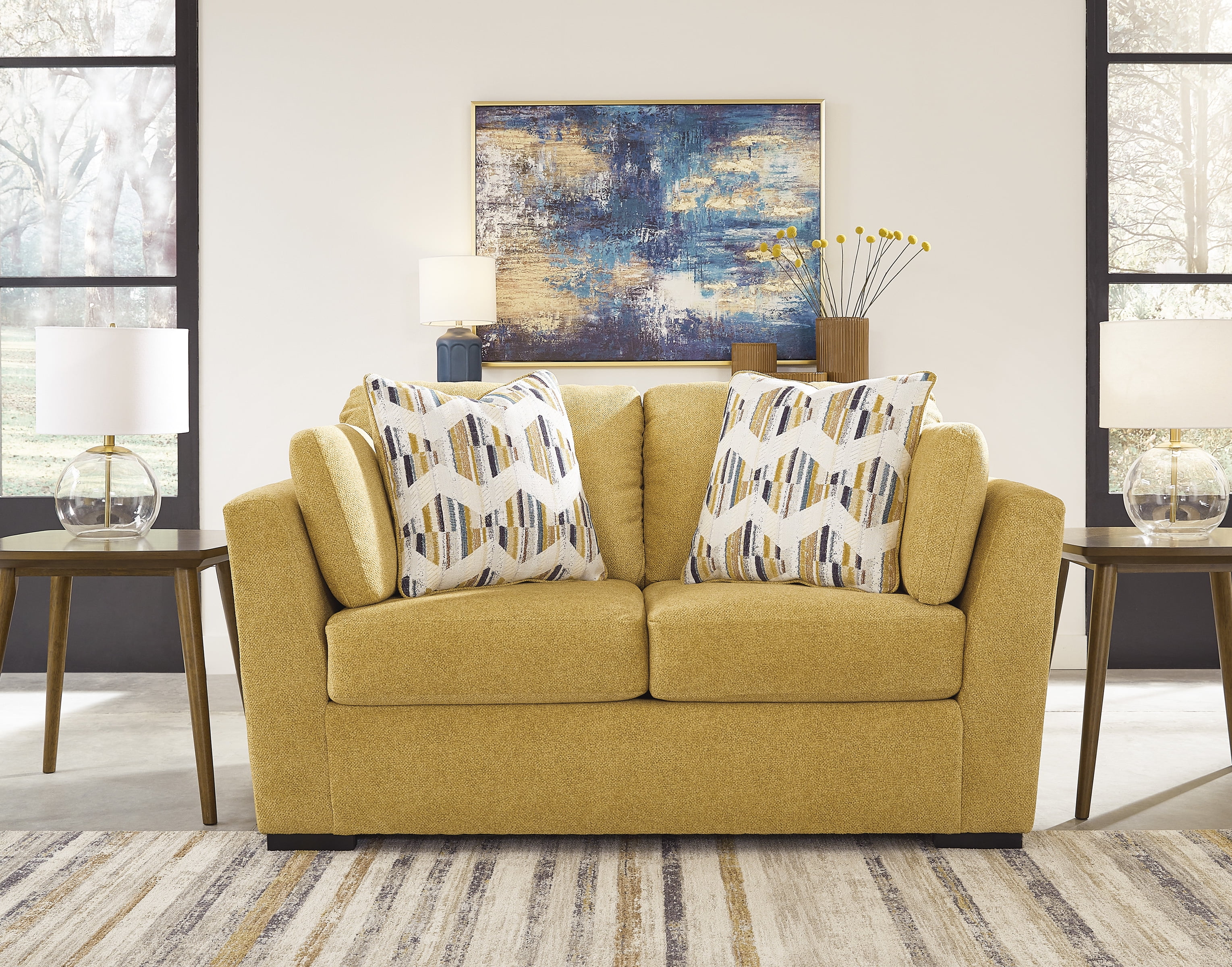 Roundhill Furniture Clareen Upholstered Stationary Loveseat, Sunflower ...