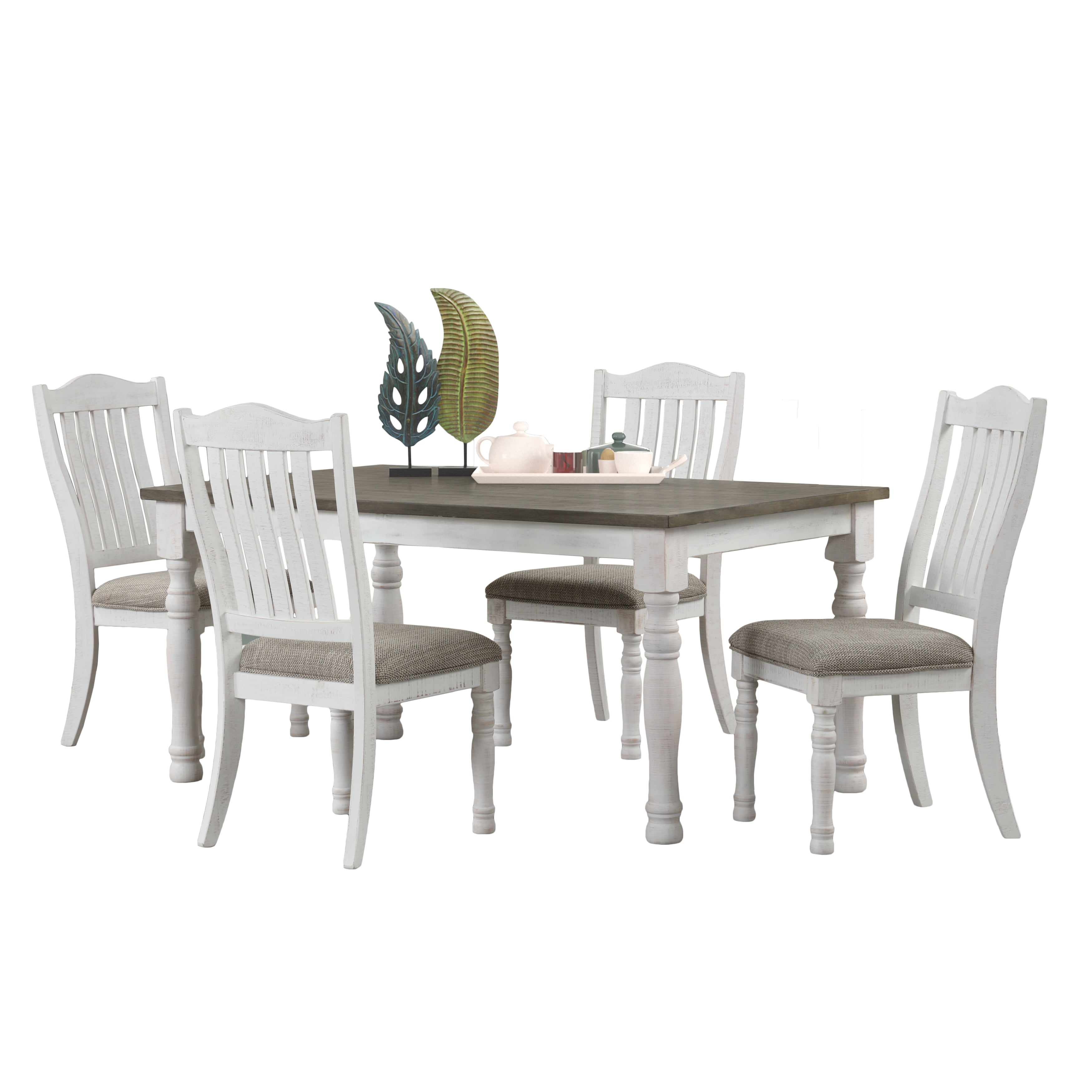 Roundhill Furniture Ebret Farmhouse 5-Piece Two-tone Distressed Dining ...