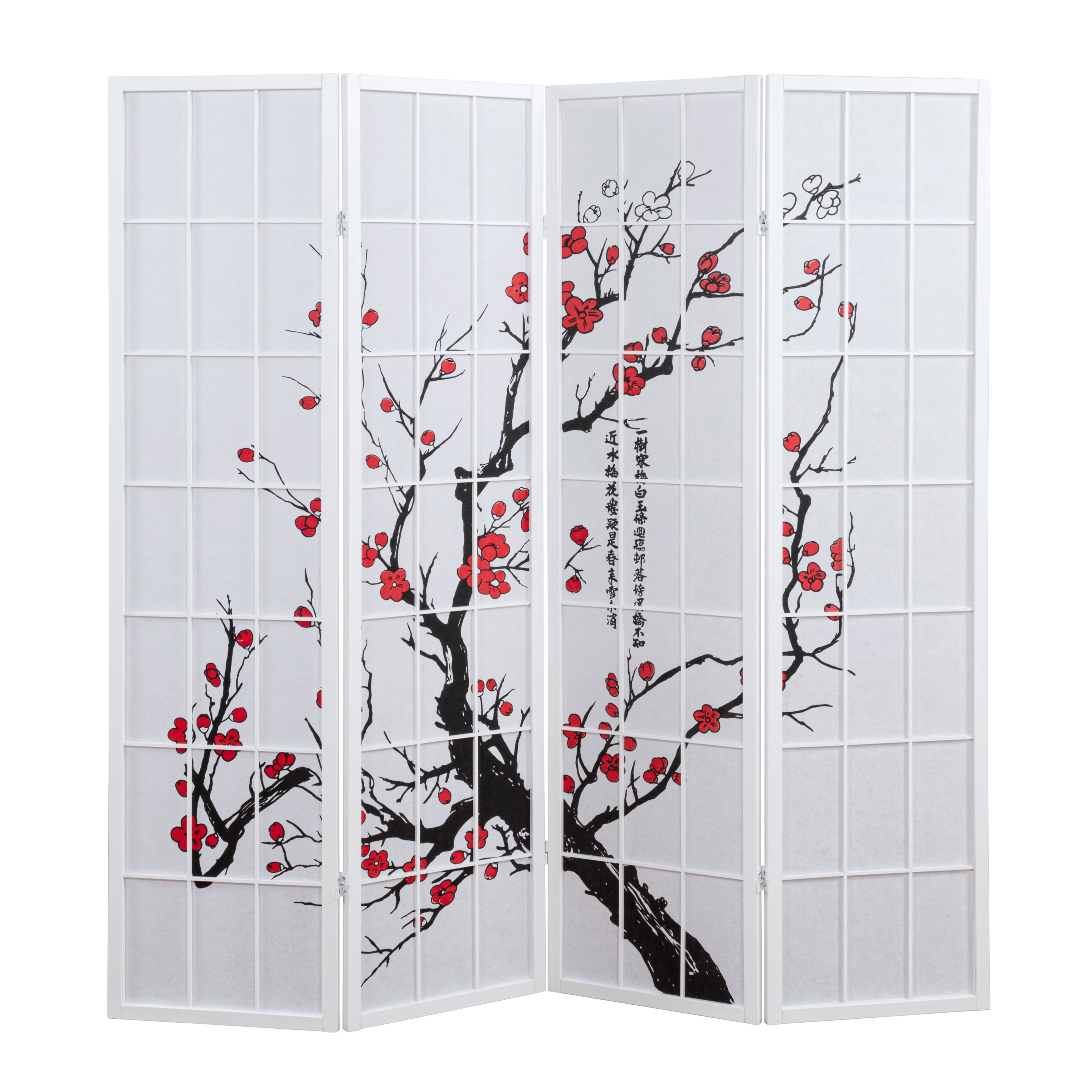 Roundhill Furniture Elandra 4-Panel Room Divider, Light-Filtering Rice ...