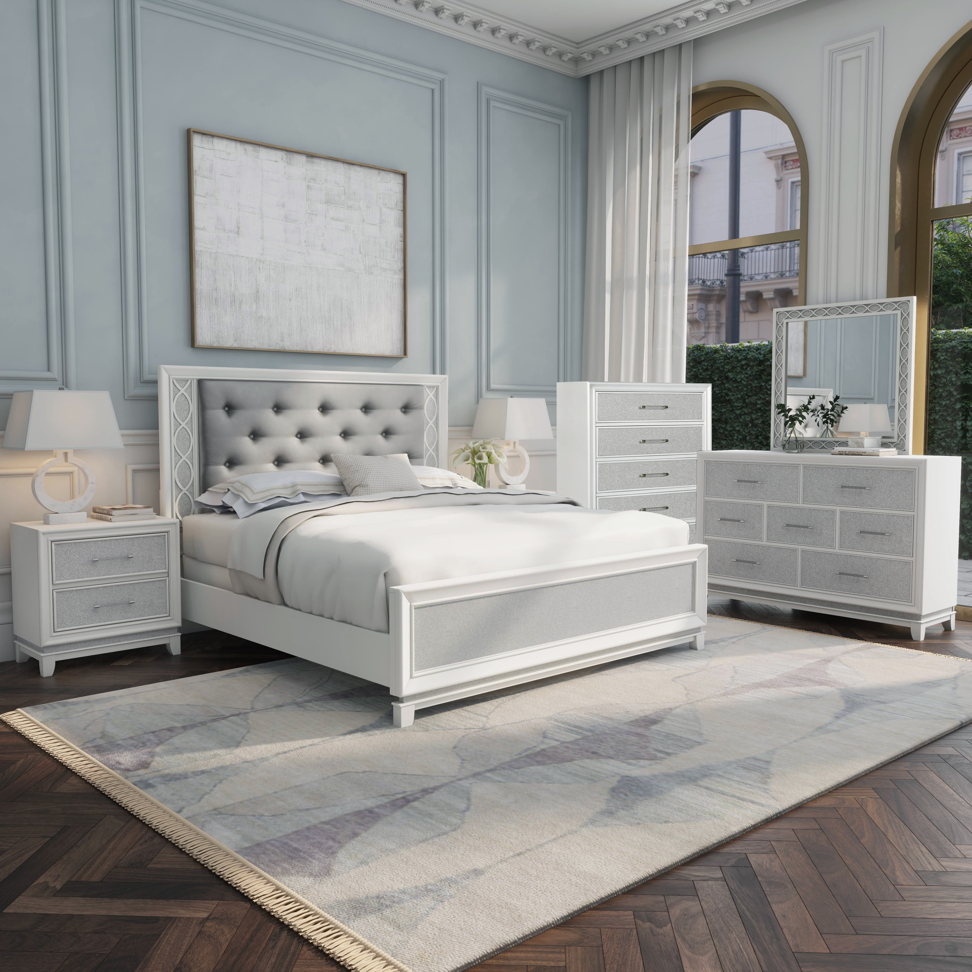 Roundhill Furniture Galaxy 6-Piece Bedroom Set with LED Lights, Tufted ...