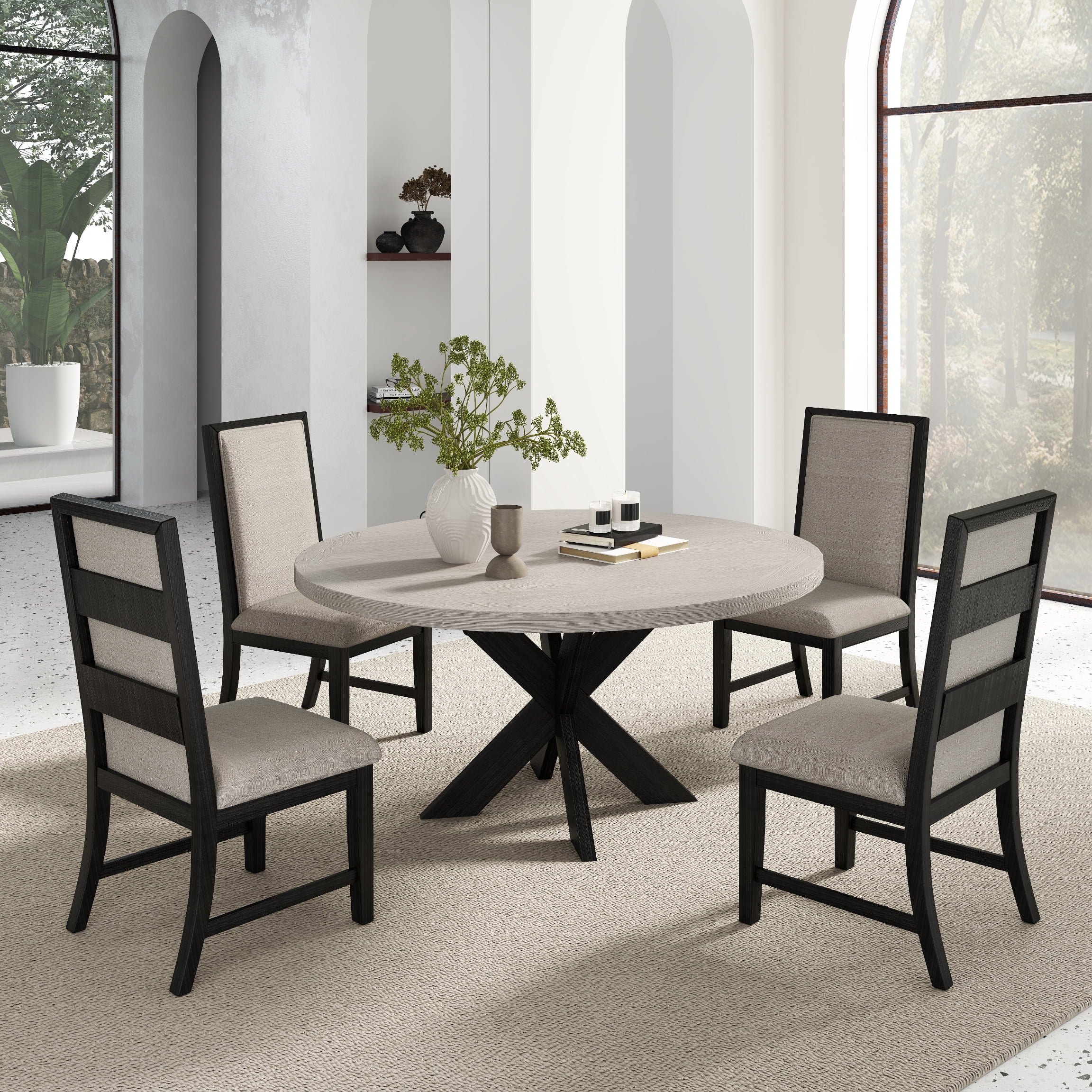 Roundhill Furniture Gates 5-Piece Round Dining Set, Criss-Cross Dining ...