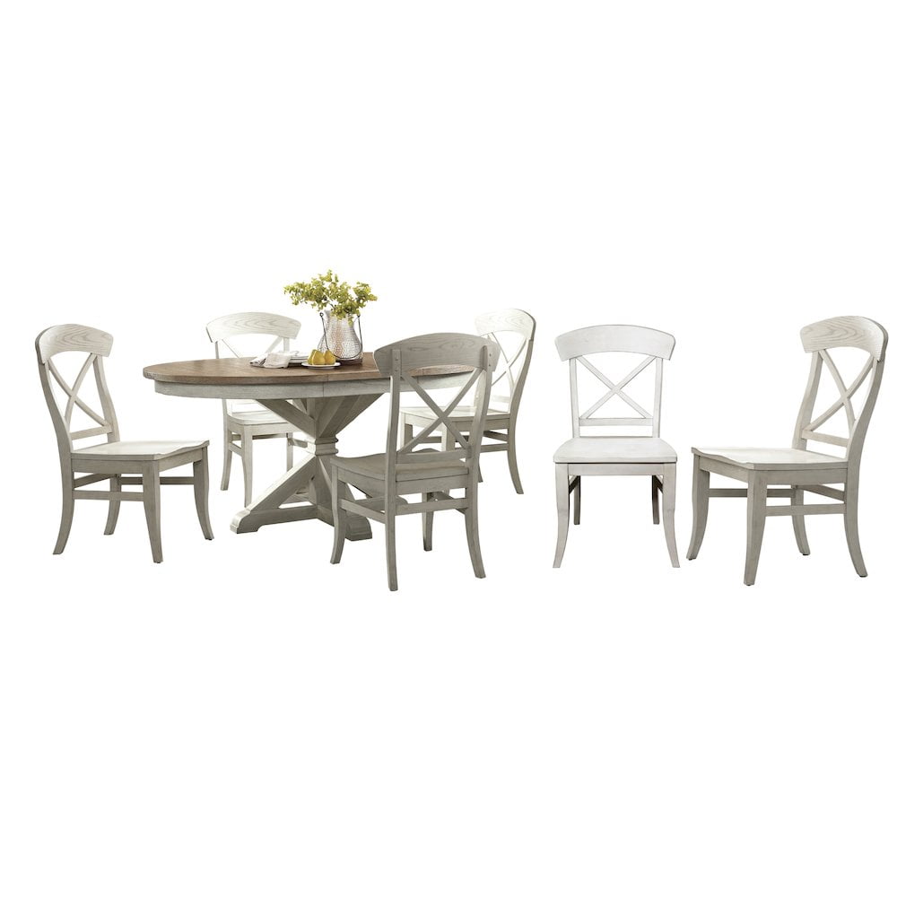 Roundhill Furniture 7-Piece Dining Set, Round Pedestal Dining Table with 18" Leaf, 6 Side Chairs ...