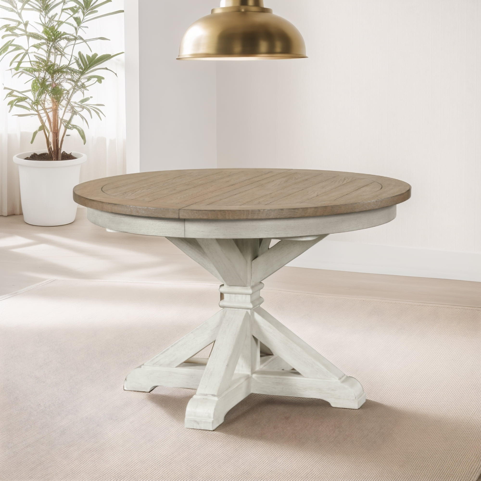 Roundhill Furniture Harola Round Pedestal Dining Table with 18" Leaf ...