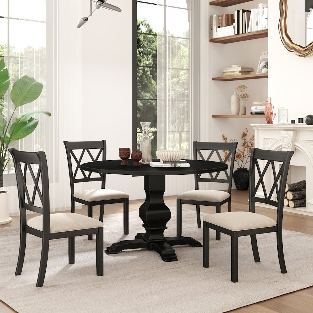 Roundhill Furniture Havre Dining Set, Pedestal Round Table with 4 ...