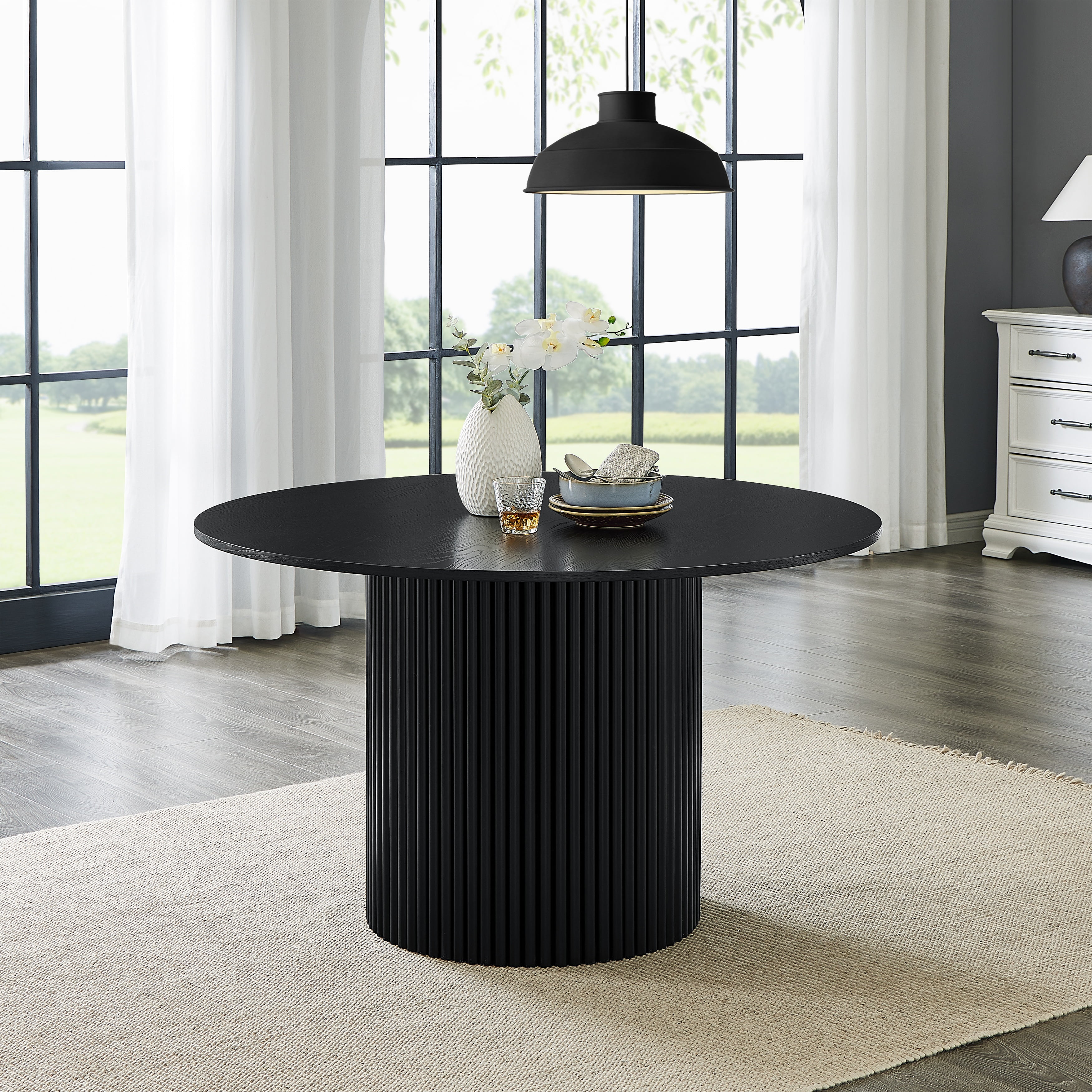 Roundhill Furniture Henriet 48" Pedestal Base Round Dining Table, Black ...