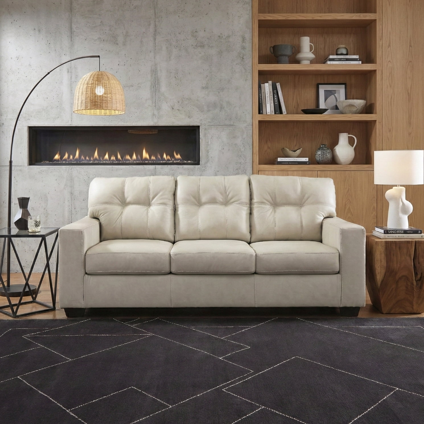 Roundhill Furniture Holmes Leather Upholstered Sofa, Bone White ...