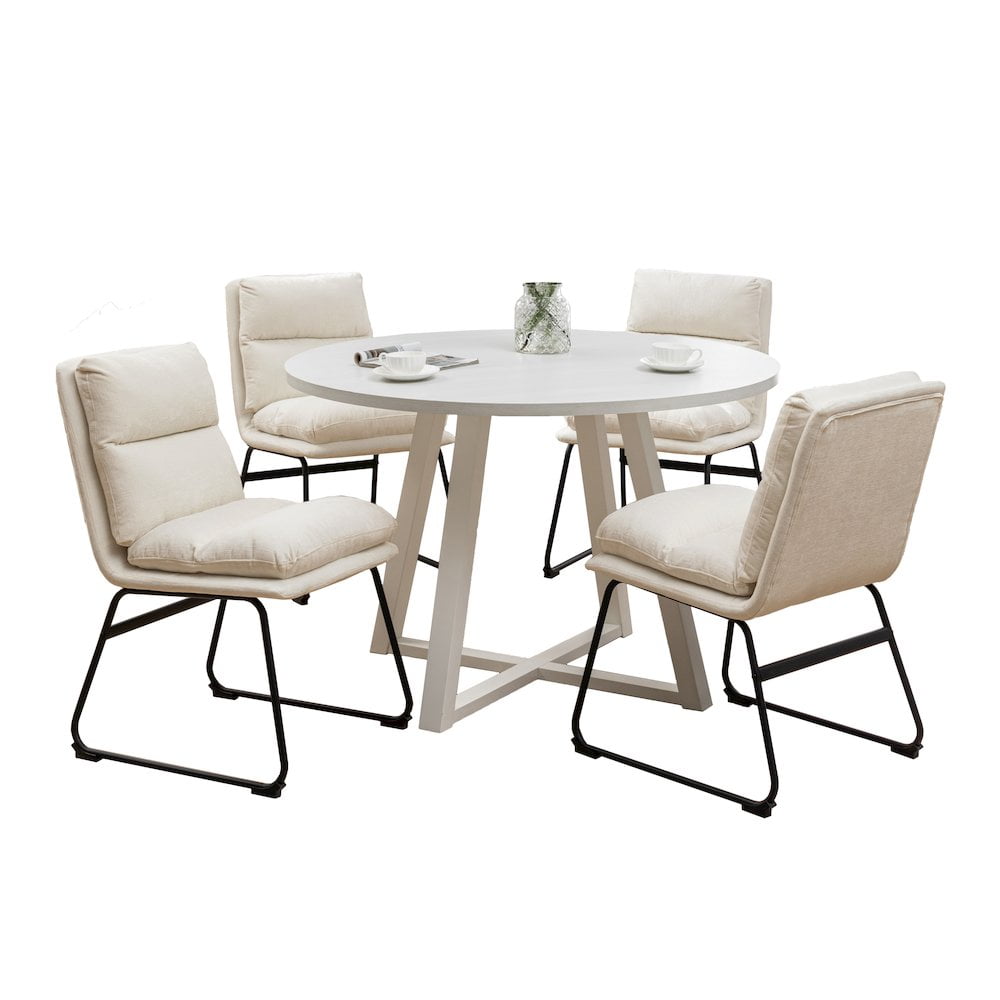 Roundhill Furniture Innes 5-Pc Round Dining Set, Trestle Table with 4 ...