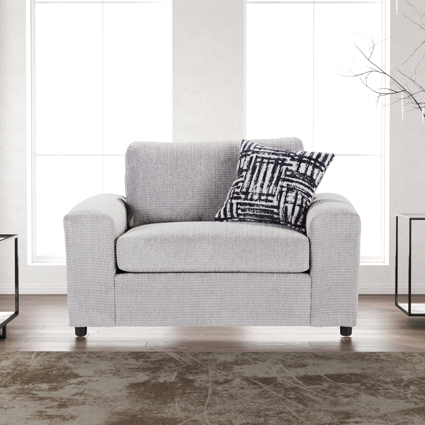 Roundhill Furniture Lancelot Upholstered Stationary Cuddle Chair, Gray ...