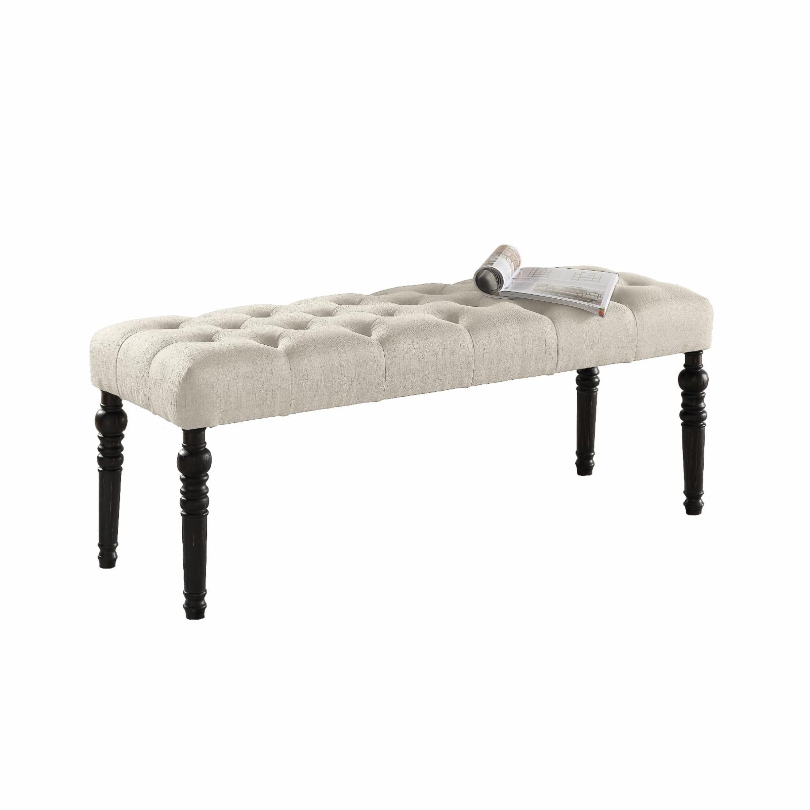 Roundhill Furniture Leviton Fabric Tufted Turned Leg Dining Bench in ...