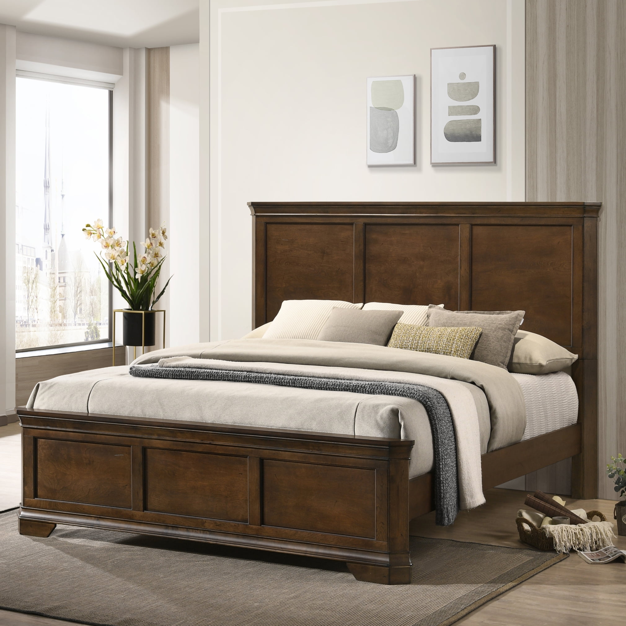 Roundhill Furniture Maderne Traditional Wood Panel Bed, Queen, Antique ...