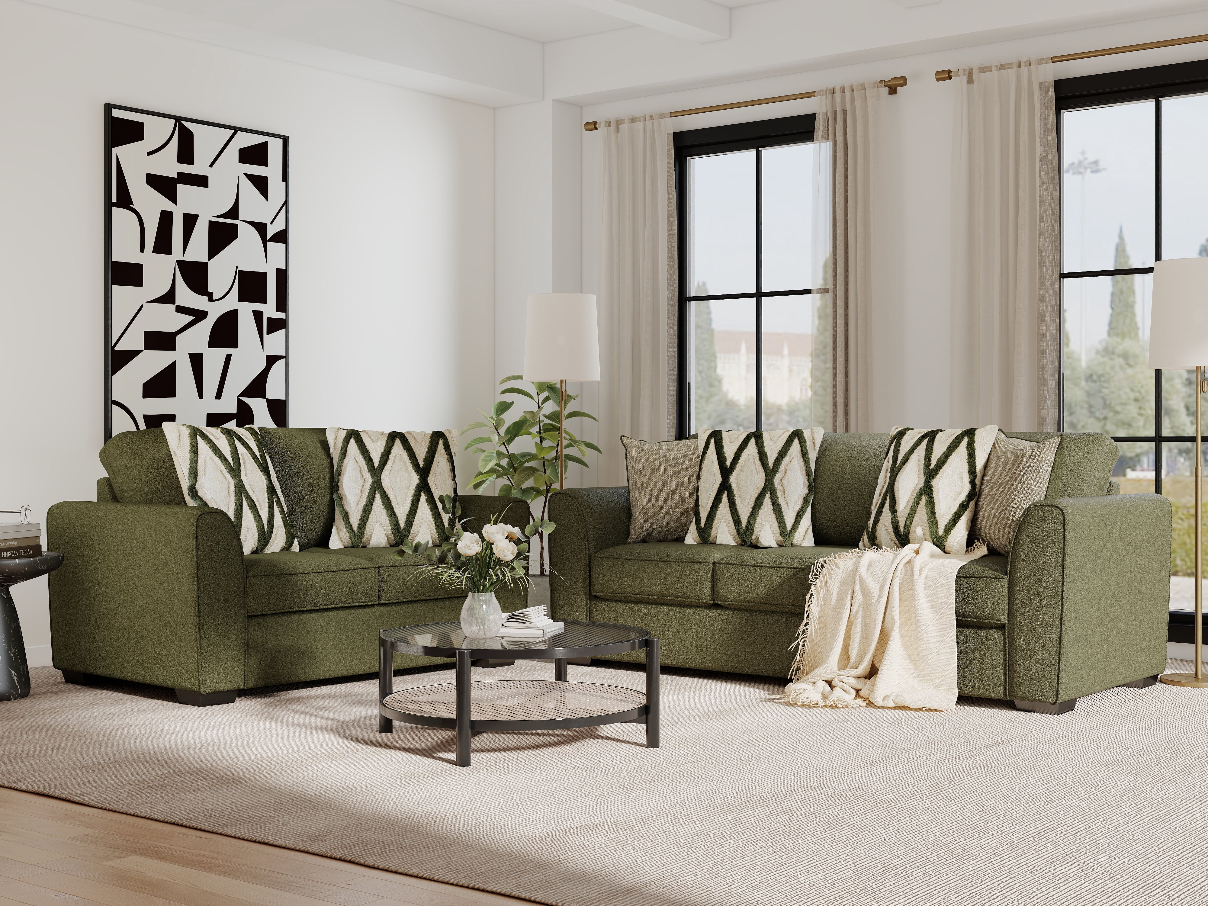 Roundhill Furniture Marvella Living Room Sofa and Loveseat Set with ...